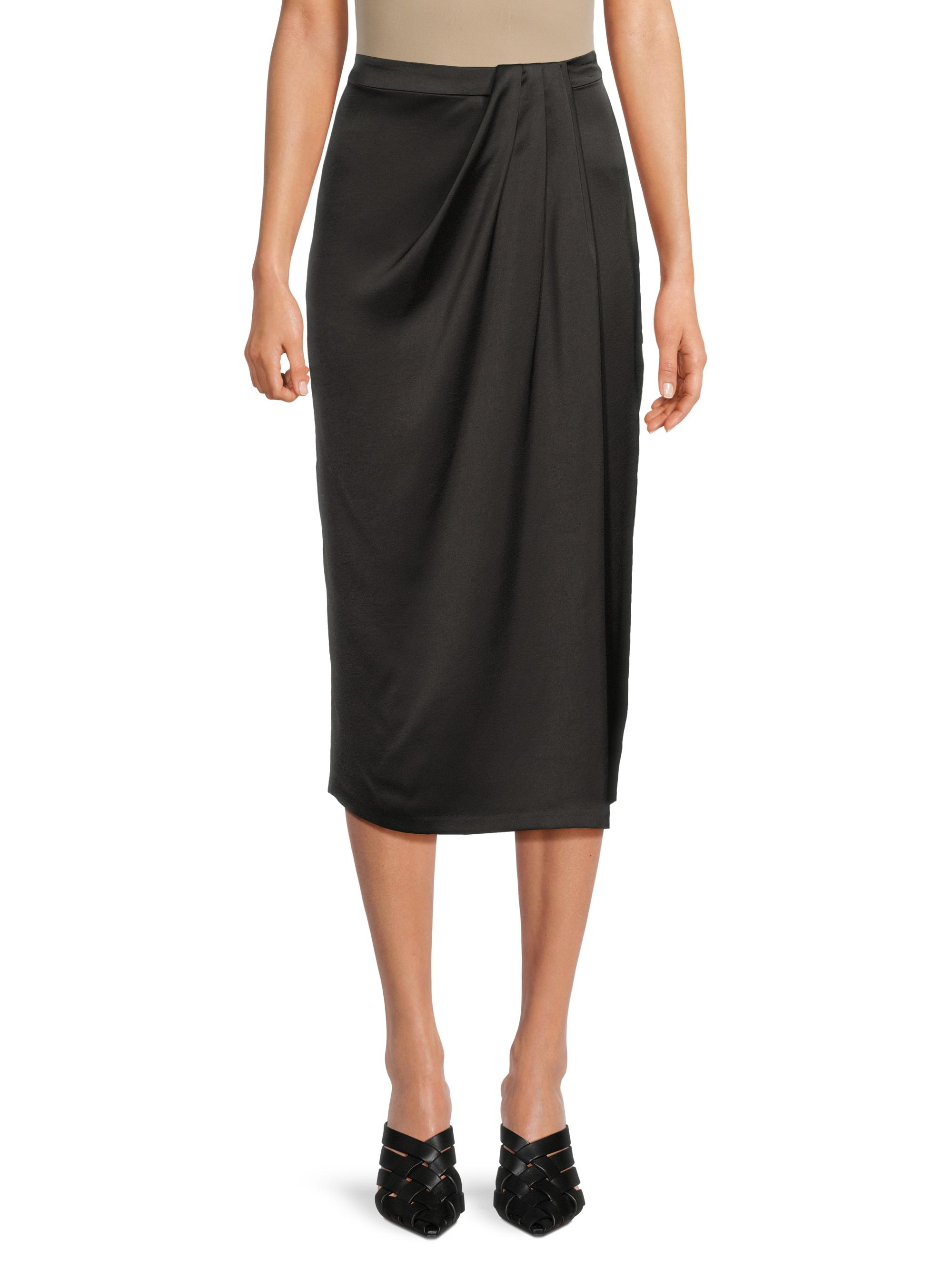 Click here for Halston Womens Draped Faux Wrap Midi-Skirt - Black... prices