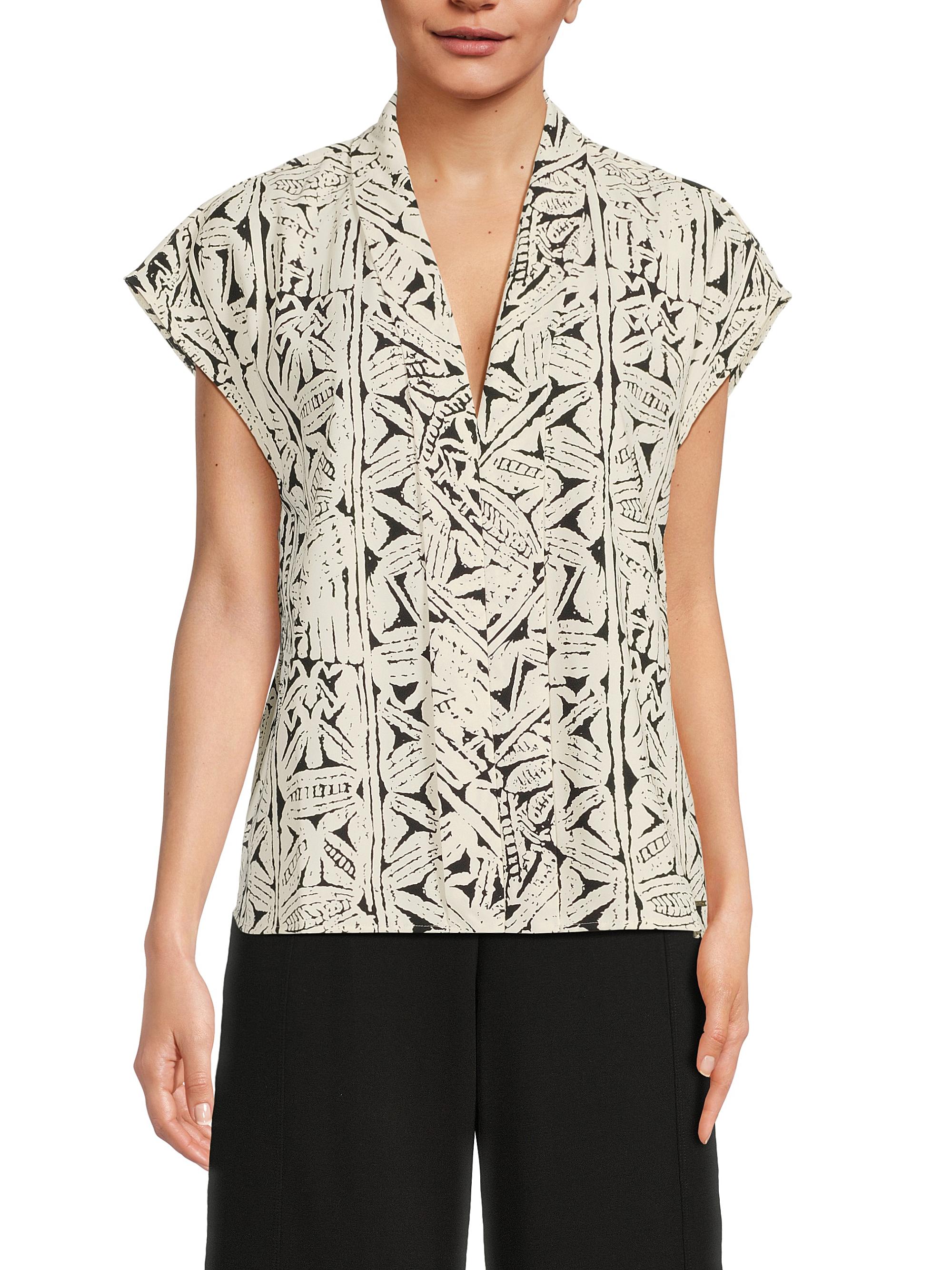 Click here for Halston Womens Printed Extended Sleeve Top - Cream... prices