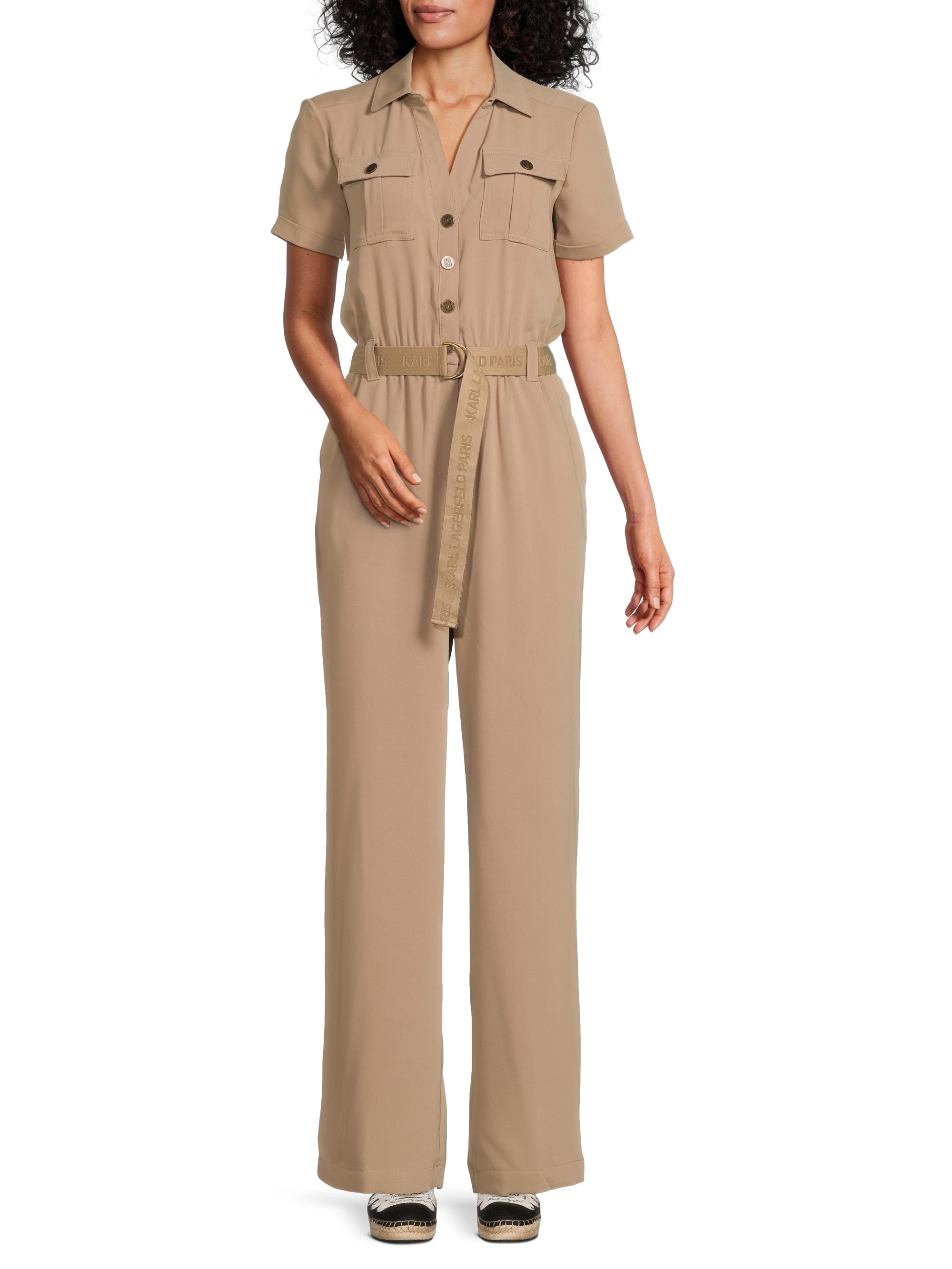 Click here for Karl Lagerfeld Paris Womens Logo Belted Jumpsuit -... prices