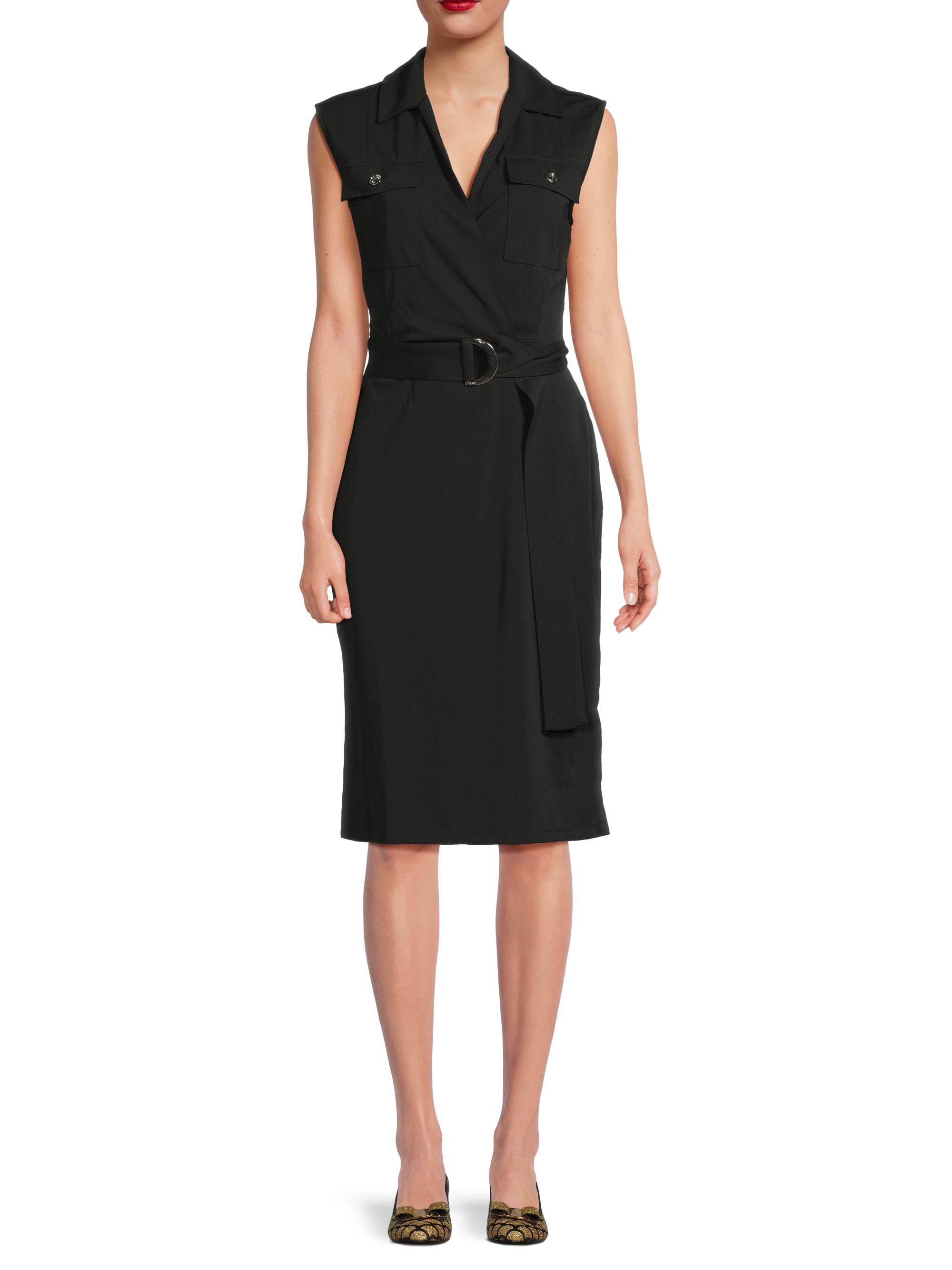 Click here for Dkny Womens Belted Sleeveless Shirt Dress - Black... prices