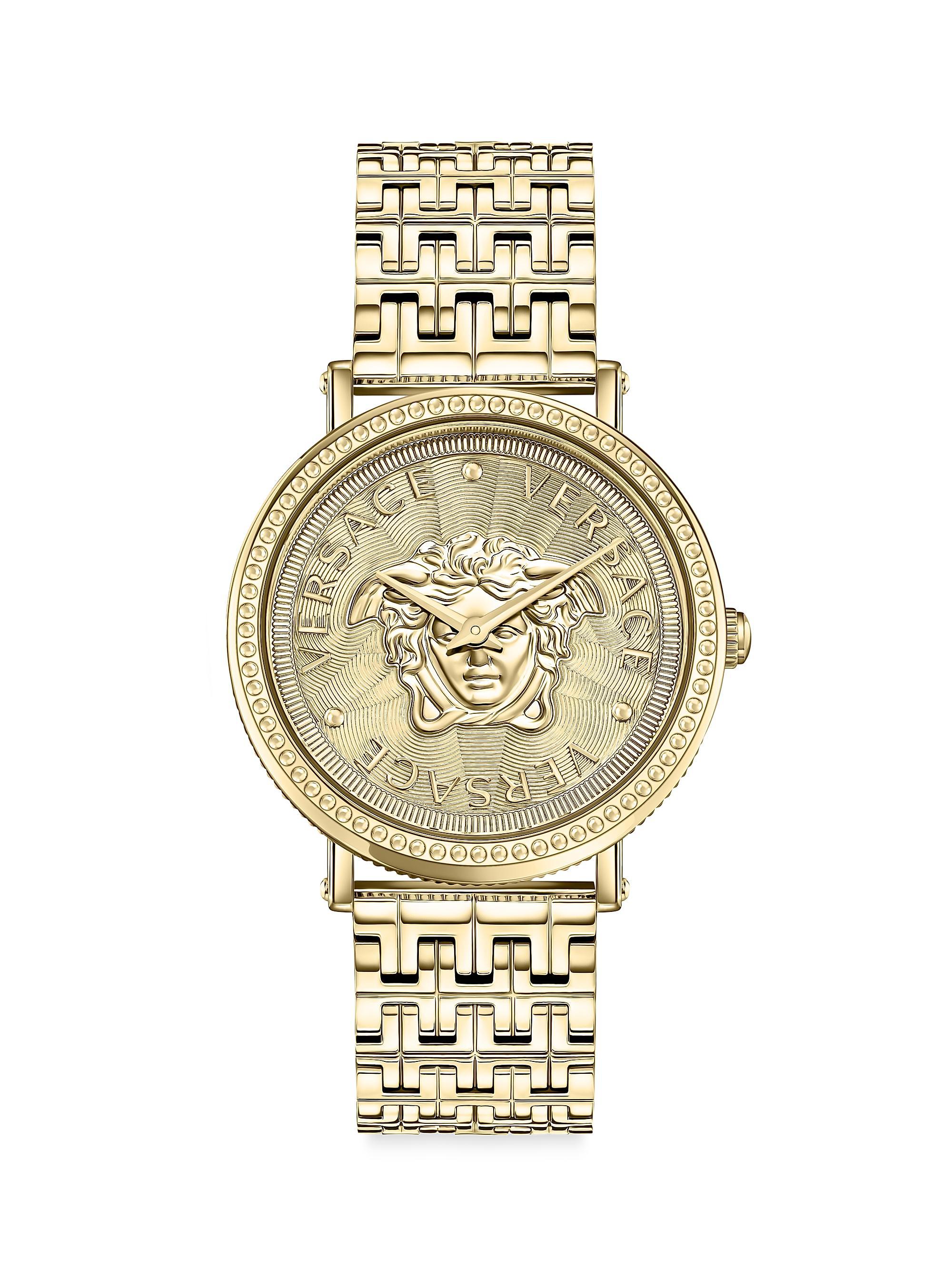 Click here for Versace Womens Swiss V-Dollar Gold Ion Plated Brac... prices