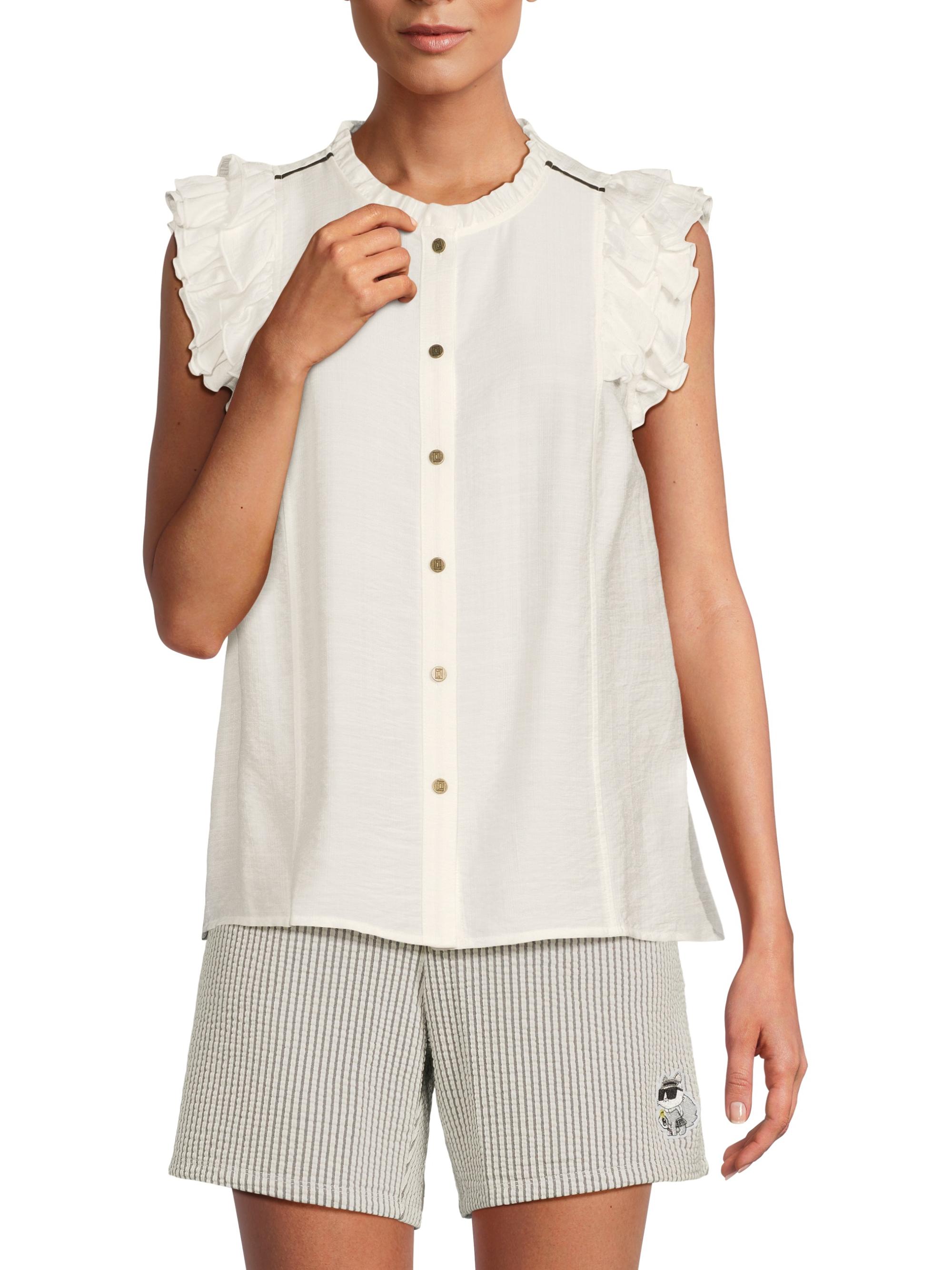 Click here for Karl Lagerfeld Paris Womens Ruffled-Sleeve Button-... prices