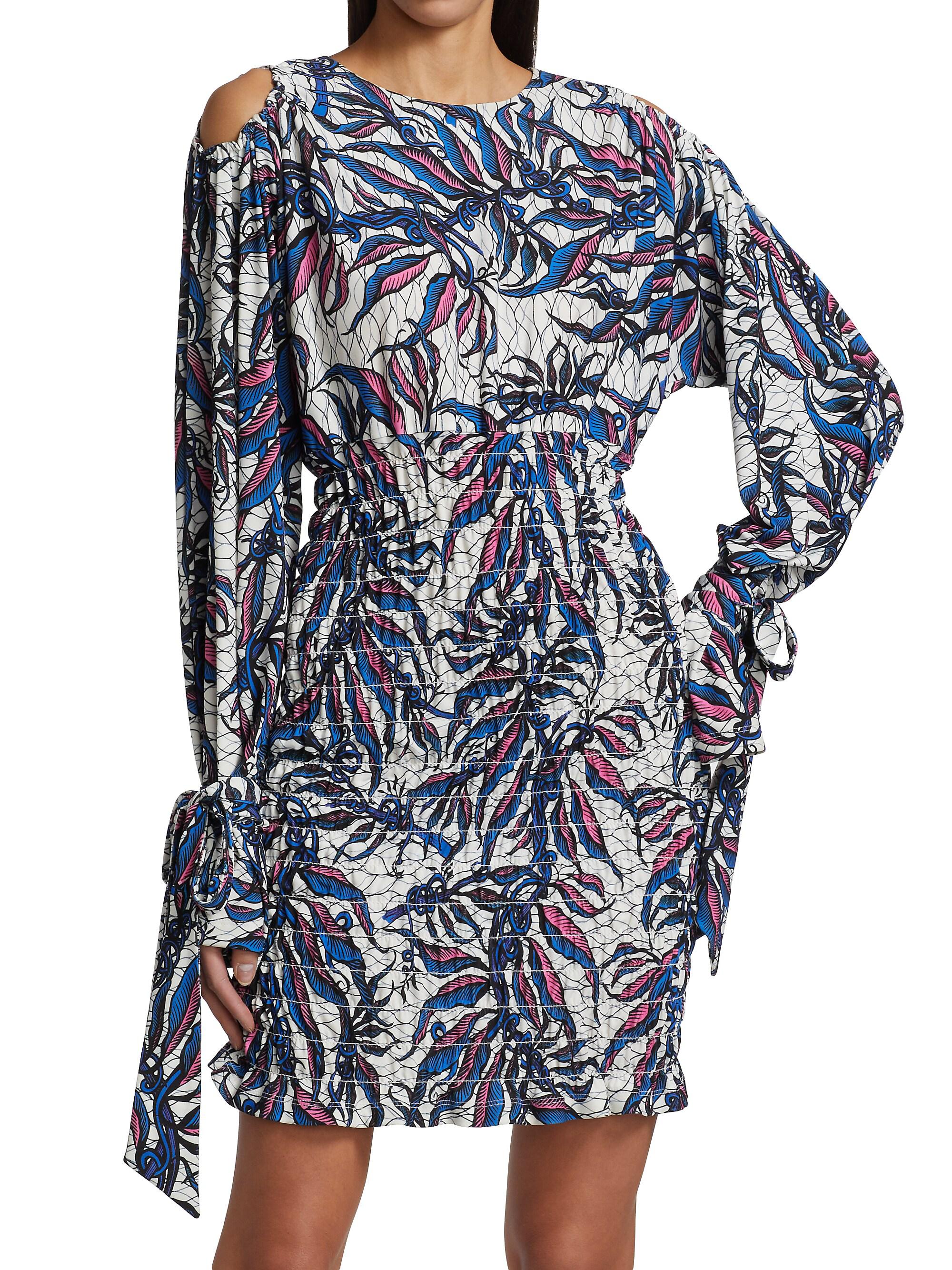 Click here for Claude Kameni Womens Leaf Print Smocked Minidress... prices