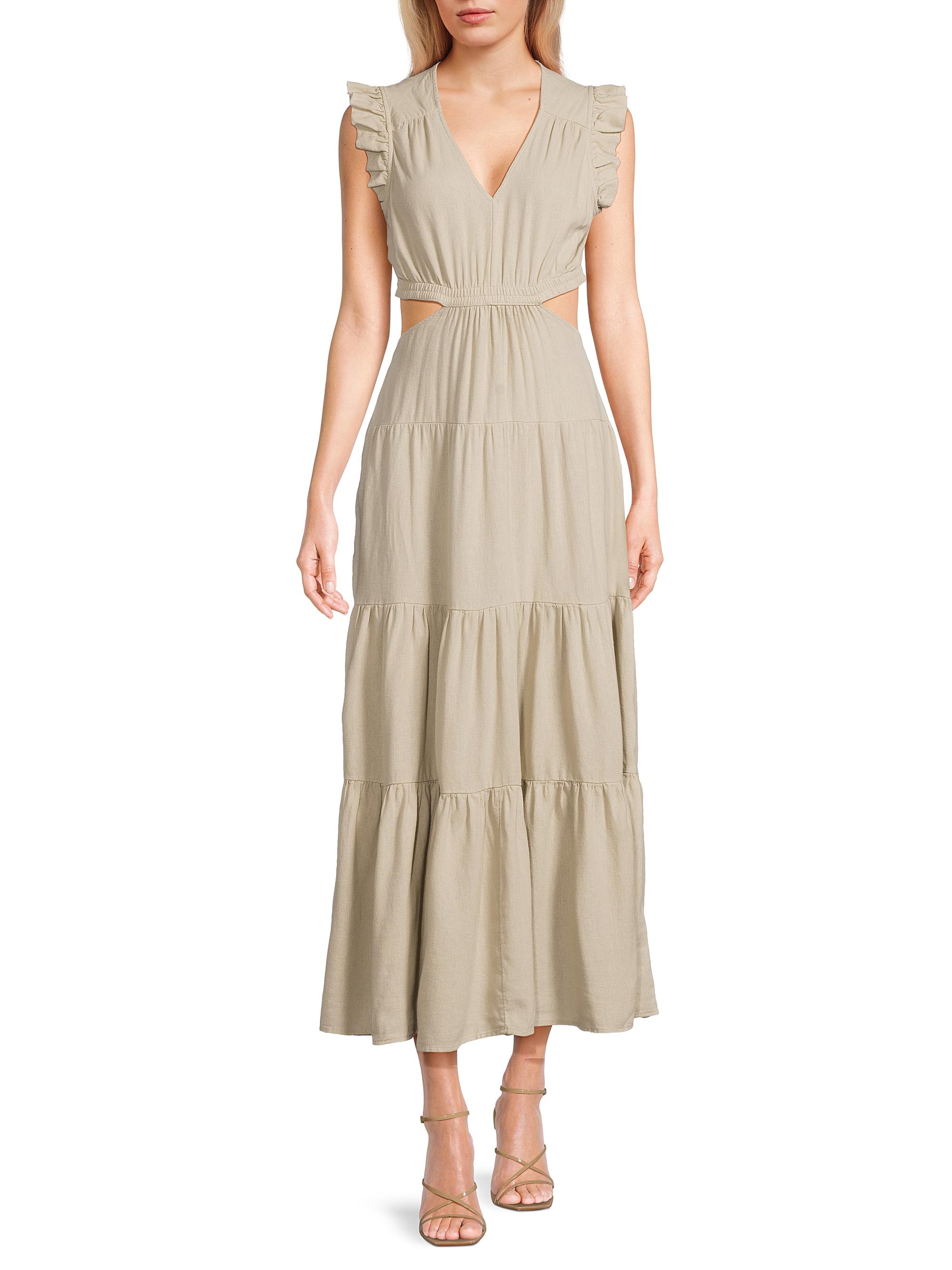 Click here for Dkny Womens Ruffled Linen-Blend Maxi Dress - Pebbl... prices