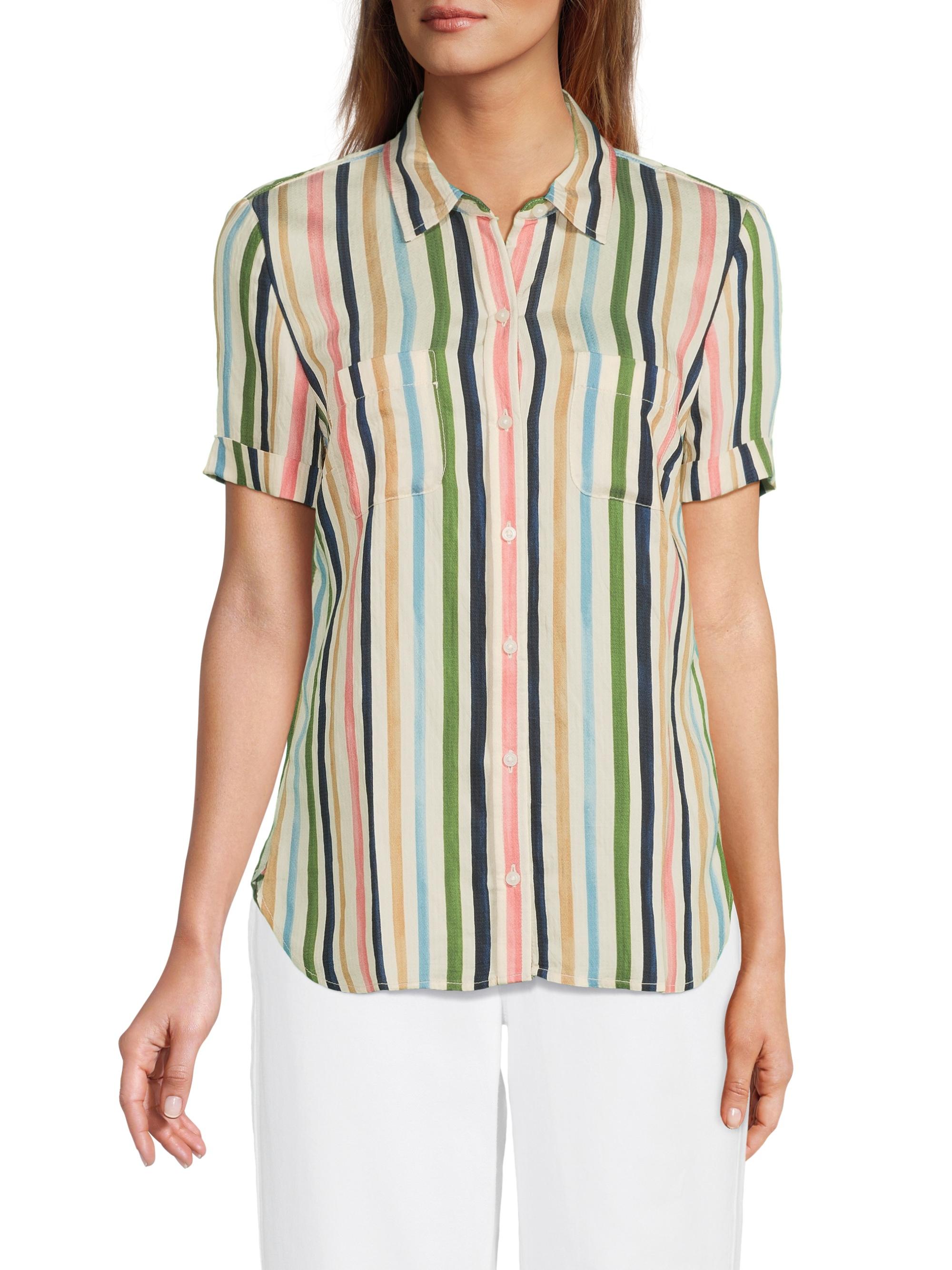 Click here for Nautica Womens Striped Camp Shirt - Green Multi -... prices