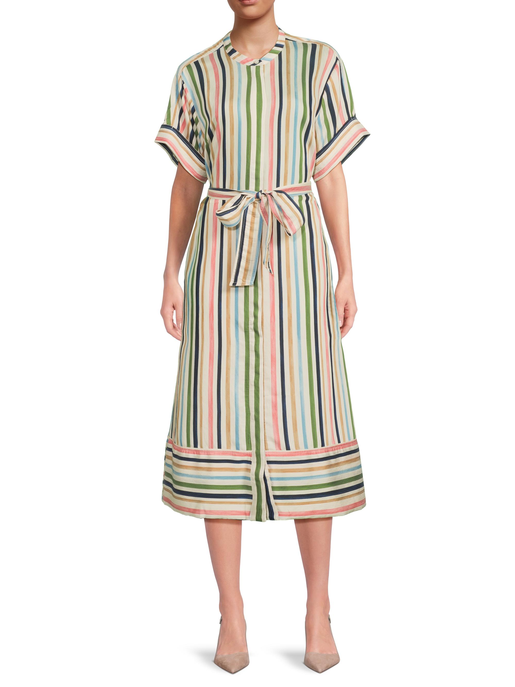 Click here for Nautica Womens Belted Striped Midi-Dress - Green M... prices