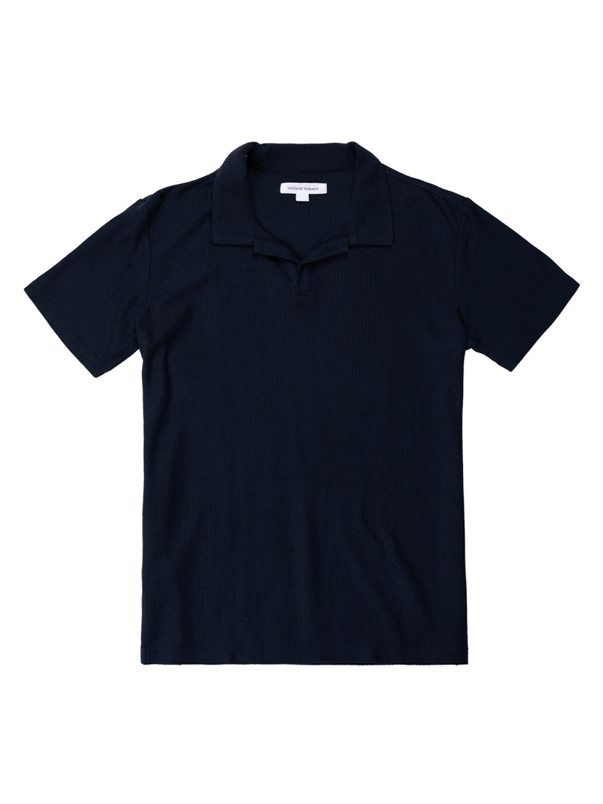 Click here for Vintage Summer Mens Beach Piqué Polo Shirt - Navy... prices