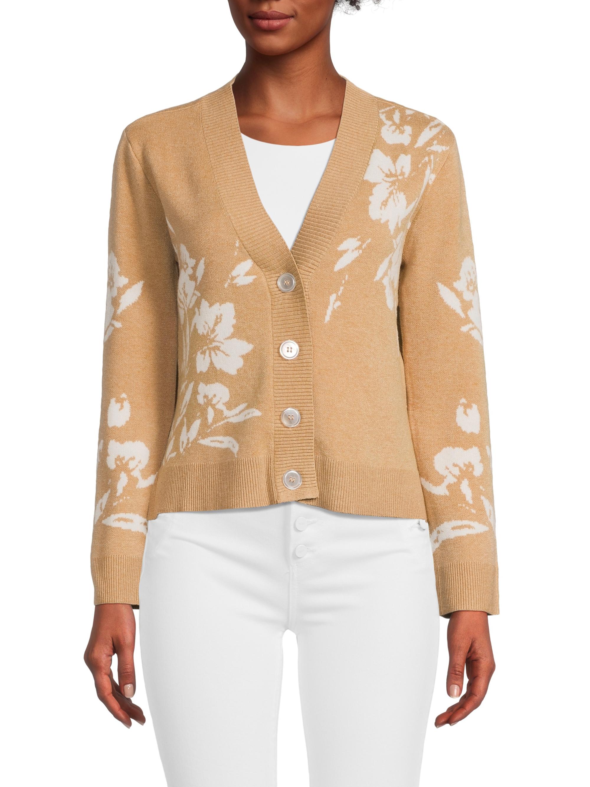 Click here for Joseph A Womens Floral Jacquard Cardigan - Camel -... prices