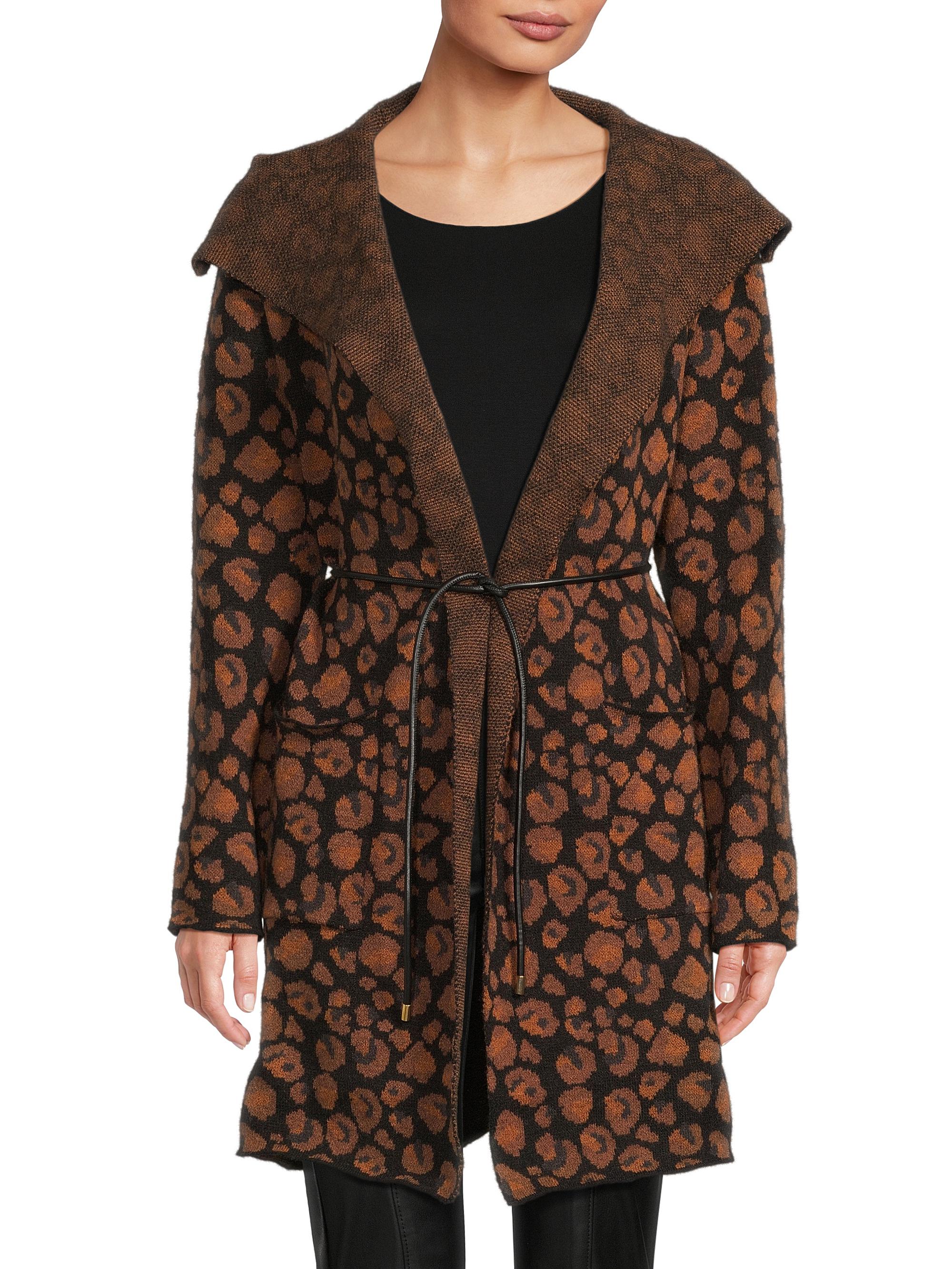 Click here for Joseph A Womens Leopard Jacquard Tie-Waist Coatiga... prices