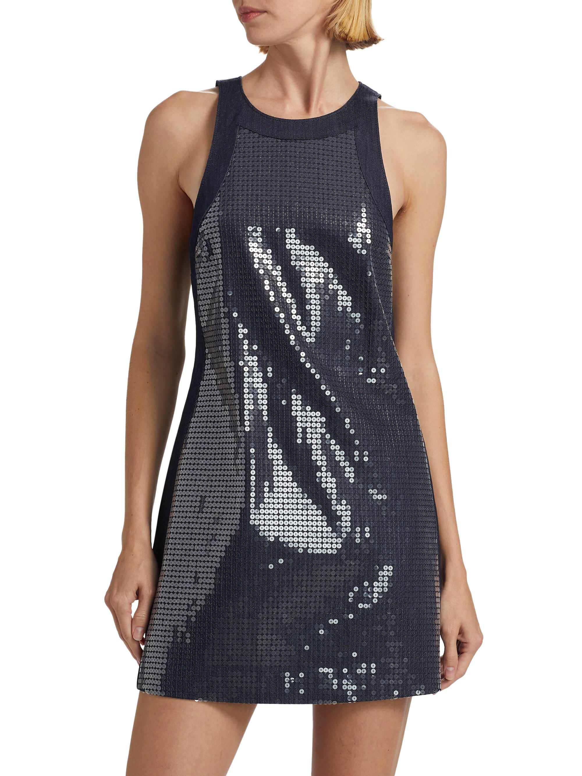Click here for Cinq à Sept Womens Skyla Sequined Denim Minidress... prices