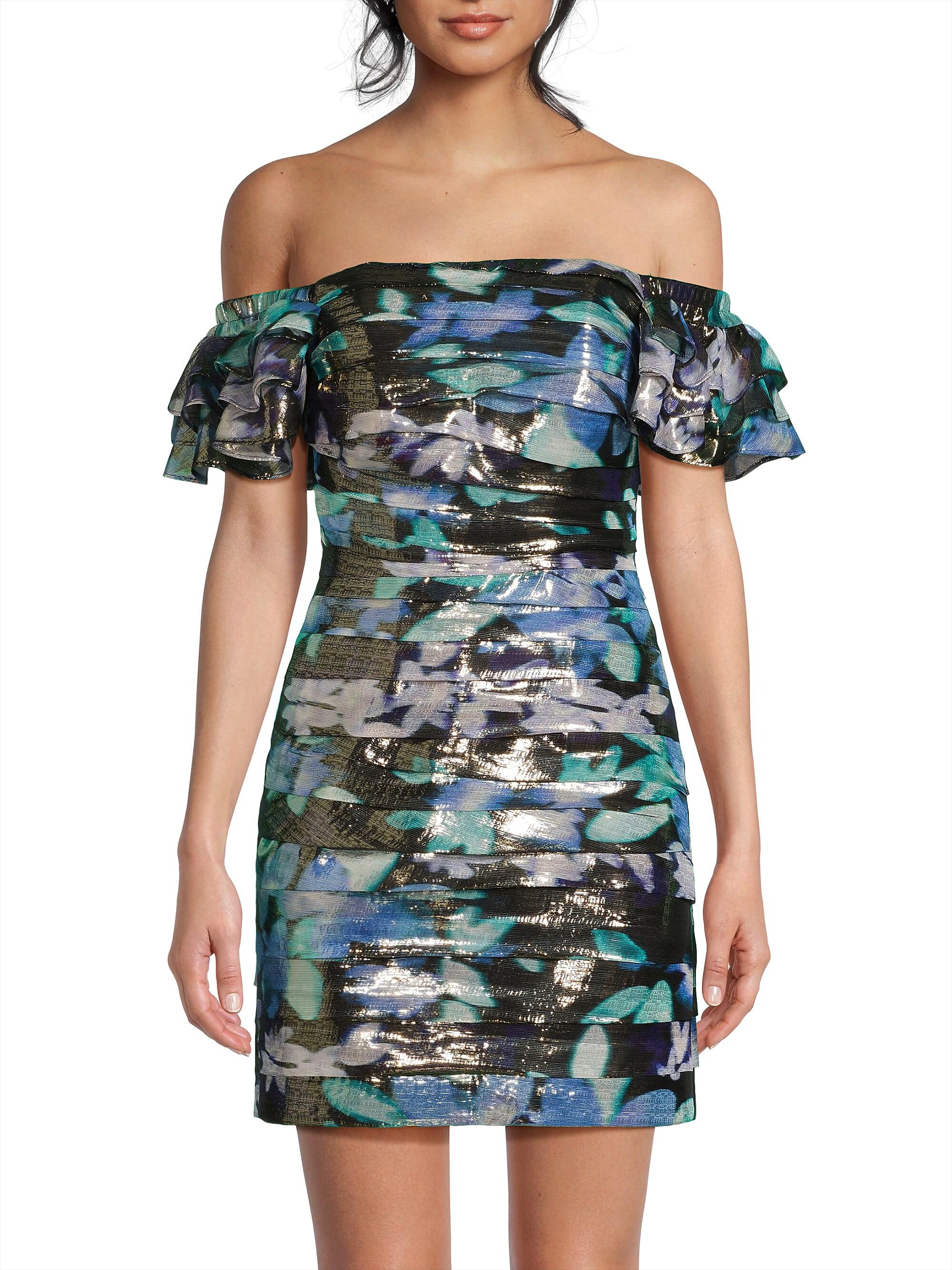 Click here for Ungaro Womens Solena Metallic Floral Ruched Minidr... prices