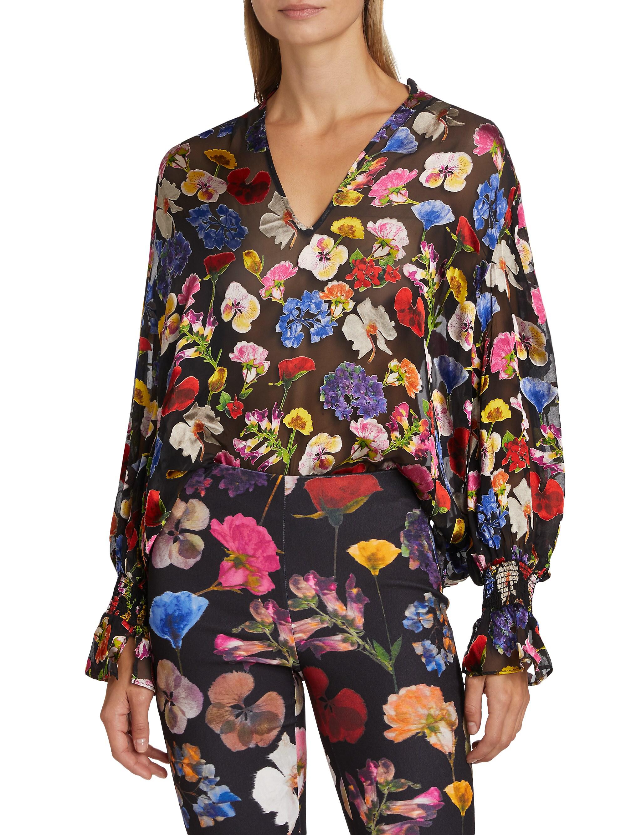 Click here for Alice + Olivia Womens Onica Sheer Floral Blouse -... prices