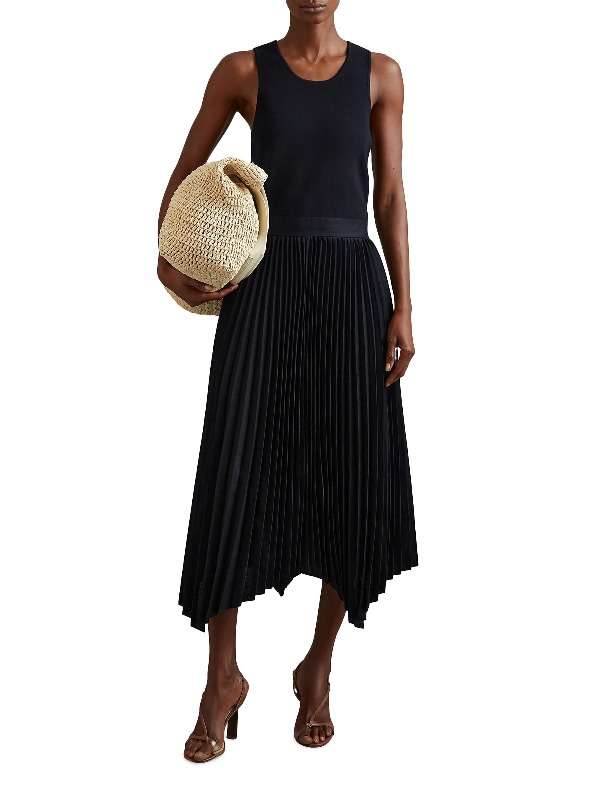 Click here for Reiss Womens Marnie Drop Waist Pleated Midi-Dress... prices