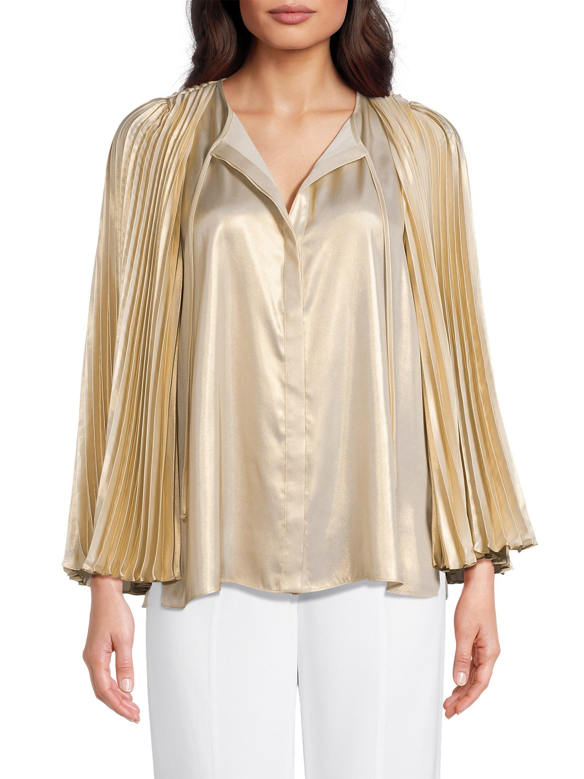Click here for Ungaro Womens Verity Metallic Pleated Blouse - Bir... prices