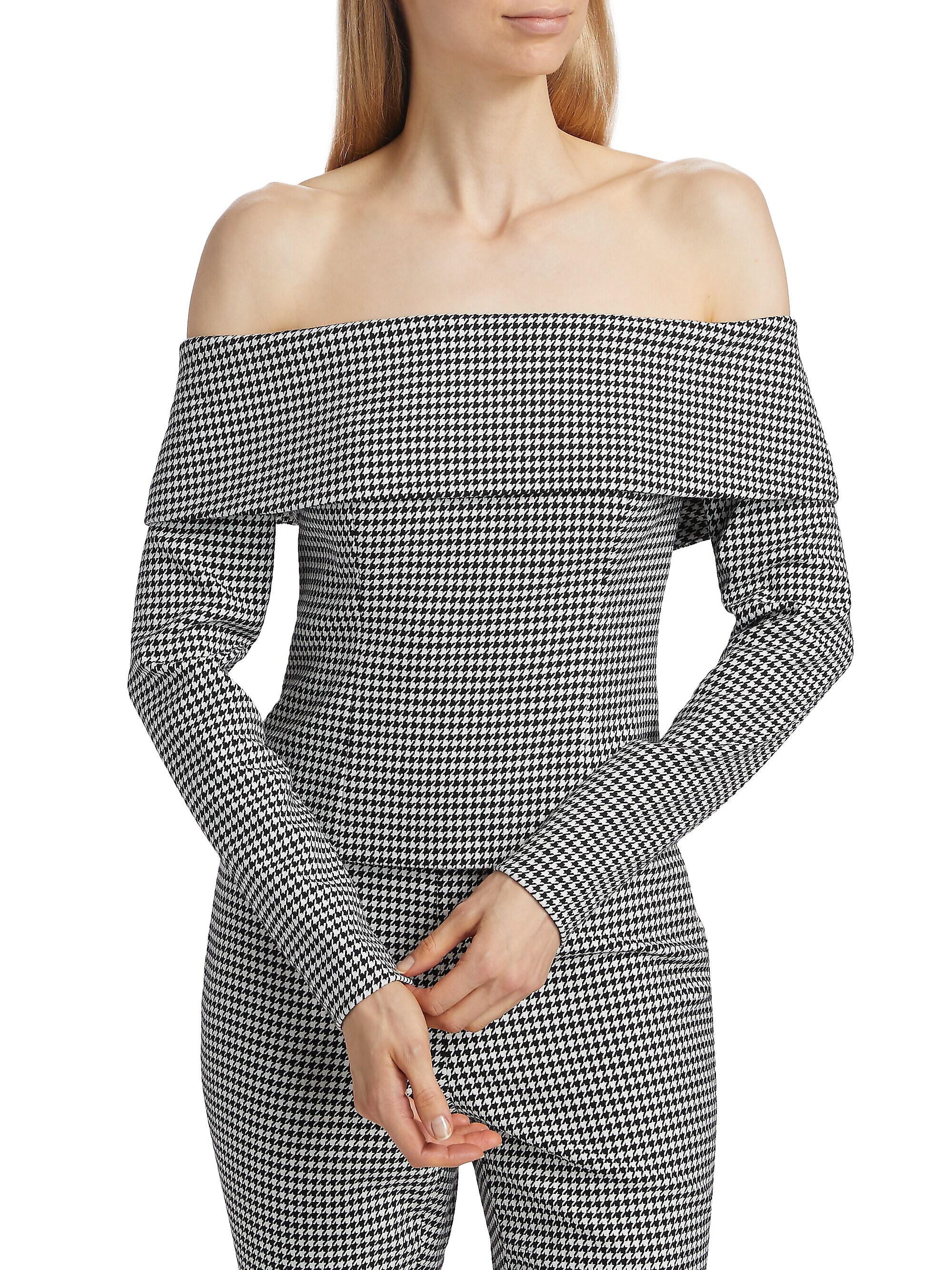 Click here for Toccin Womens Stila Houndstooth Off-The-Shoulder T... prices