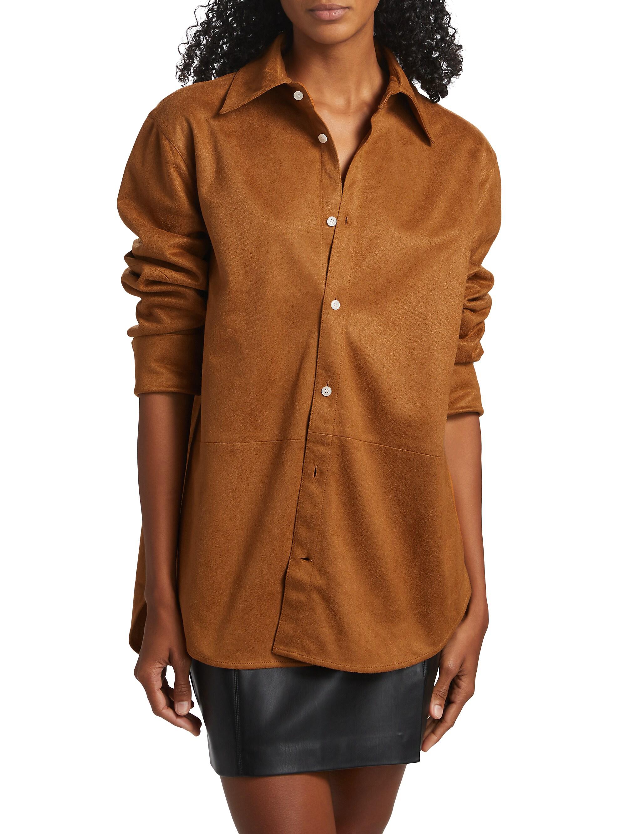 Click here for Toccin Womens Kali Faux Suede Boyfriend Shirt - Sa... prices