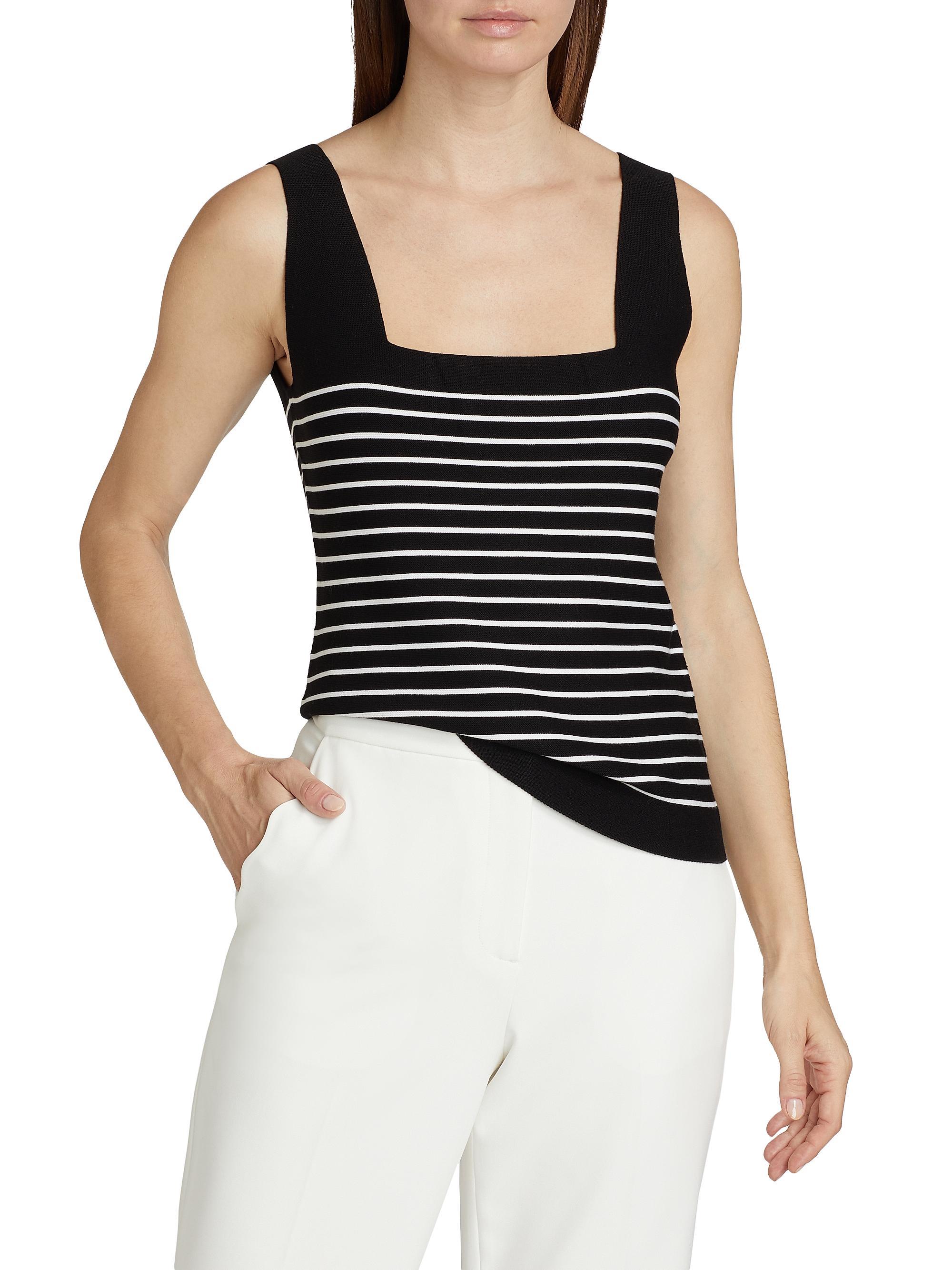 Click here for Elie Tahari Womens Ellie Squareneck Striped Knit T... prices