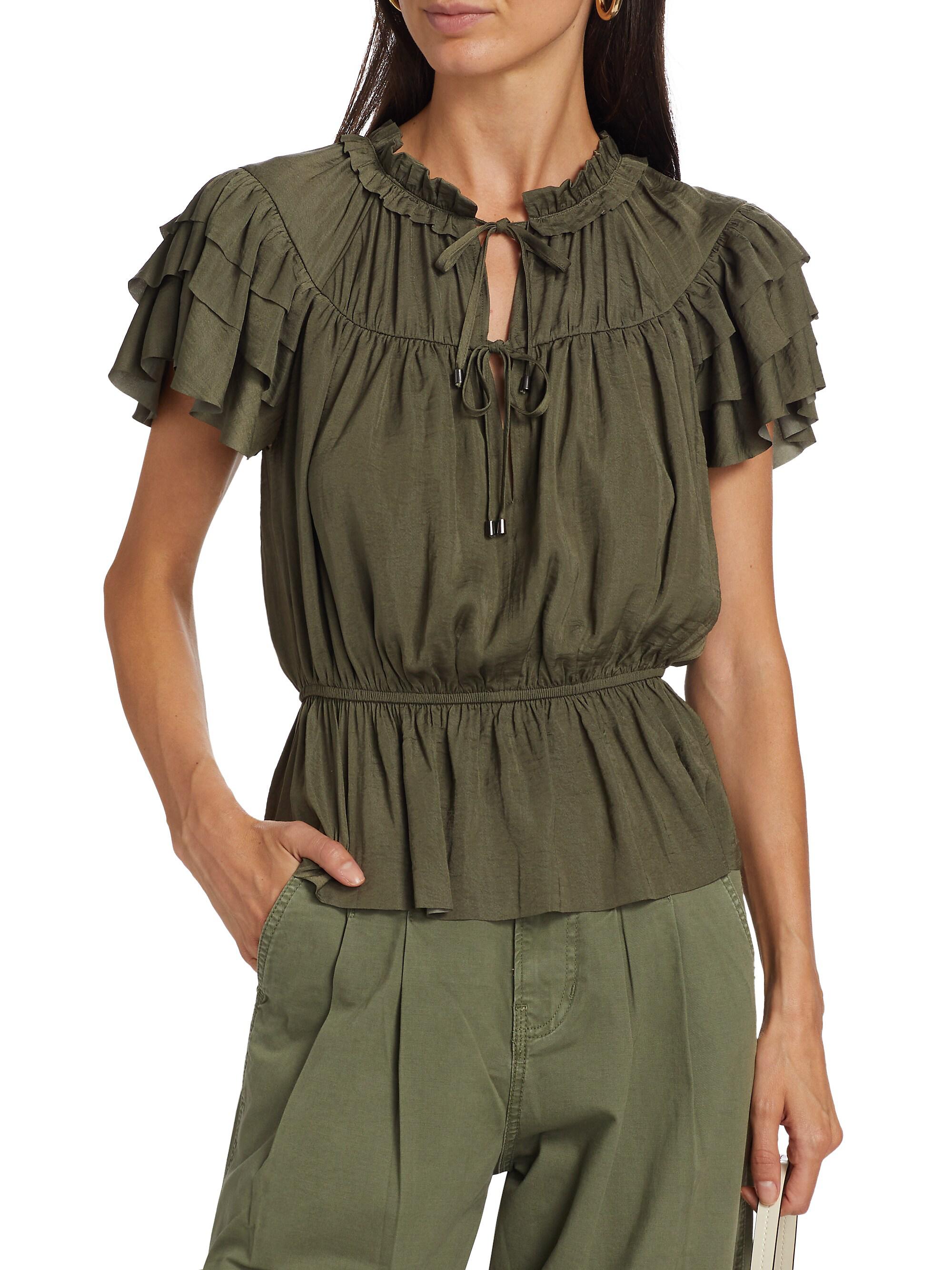 Click here for If Only Studio Womens Parachute Ruffled Peplum Top... prices