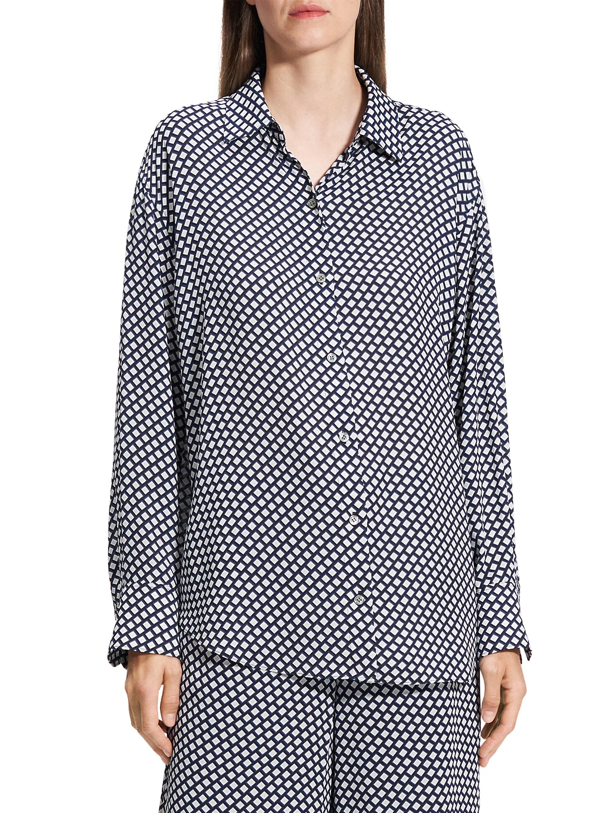 Click here for Theory Womens Geo Block Boyfriend Shirt - Sapphire... prices