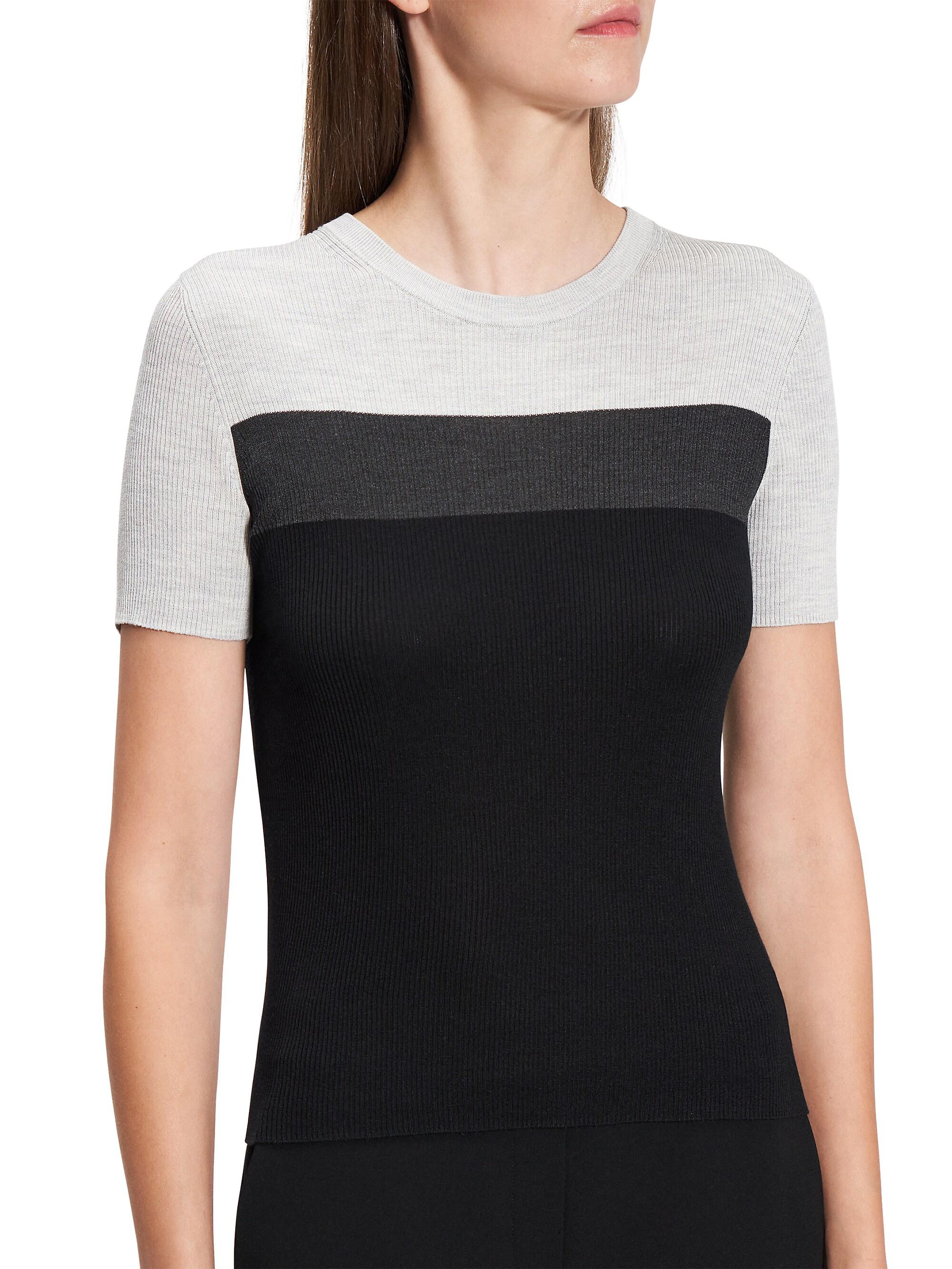 Click here for Theory Womens Basic Silk T-Shirt - Black White - S... prices