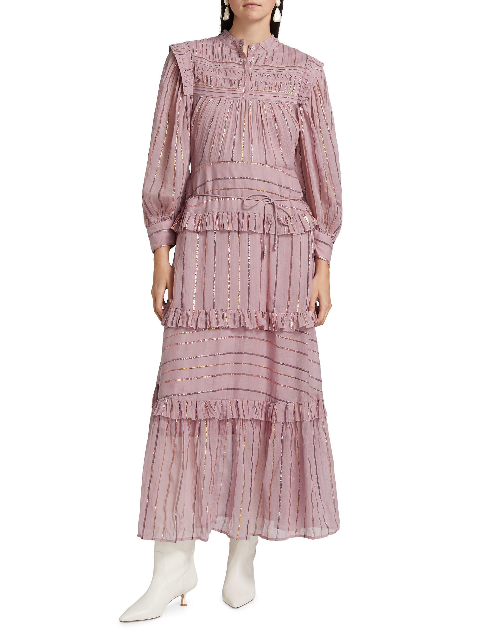 Click here for Farm Rio Womens Metallic Striped Tiered Maxi Dress... prices