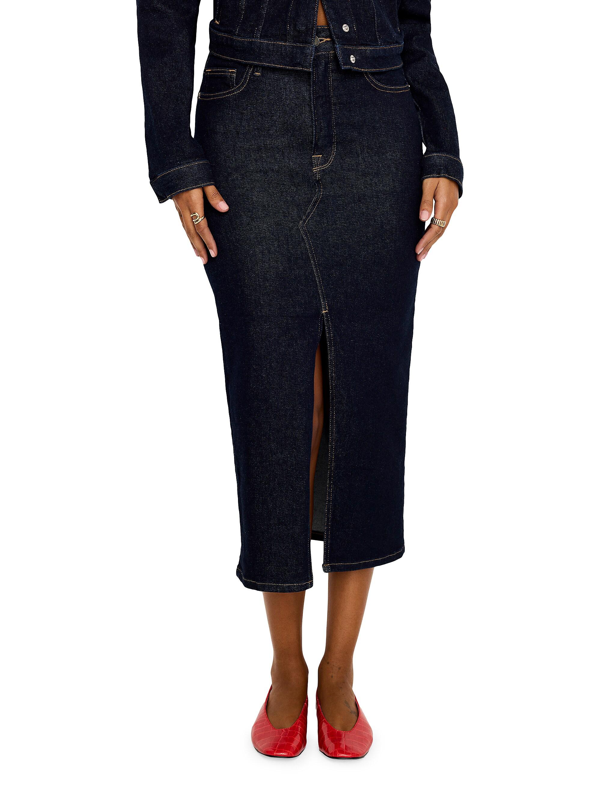 Click here for Good American Womens Stretch Denim Midi-Skirt - In... prices