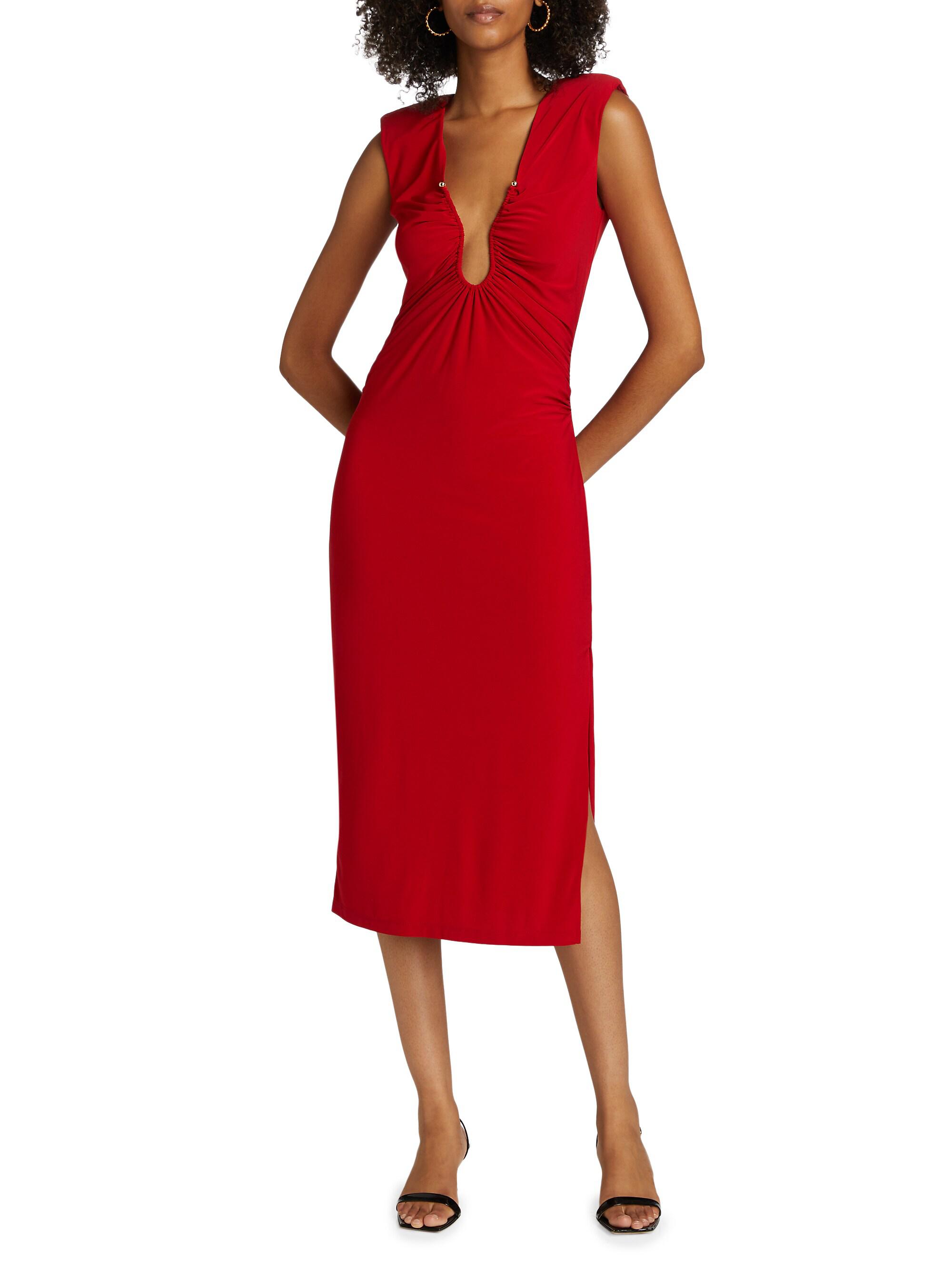 Click here for Ramy Brook Womens Elena Ruched Jersey Midi-Dress -... prices