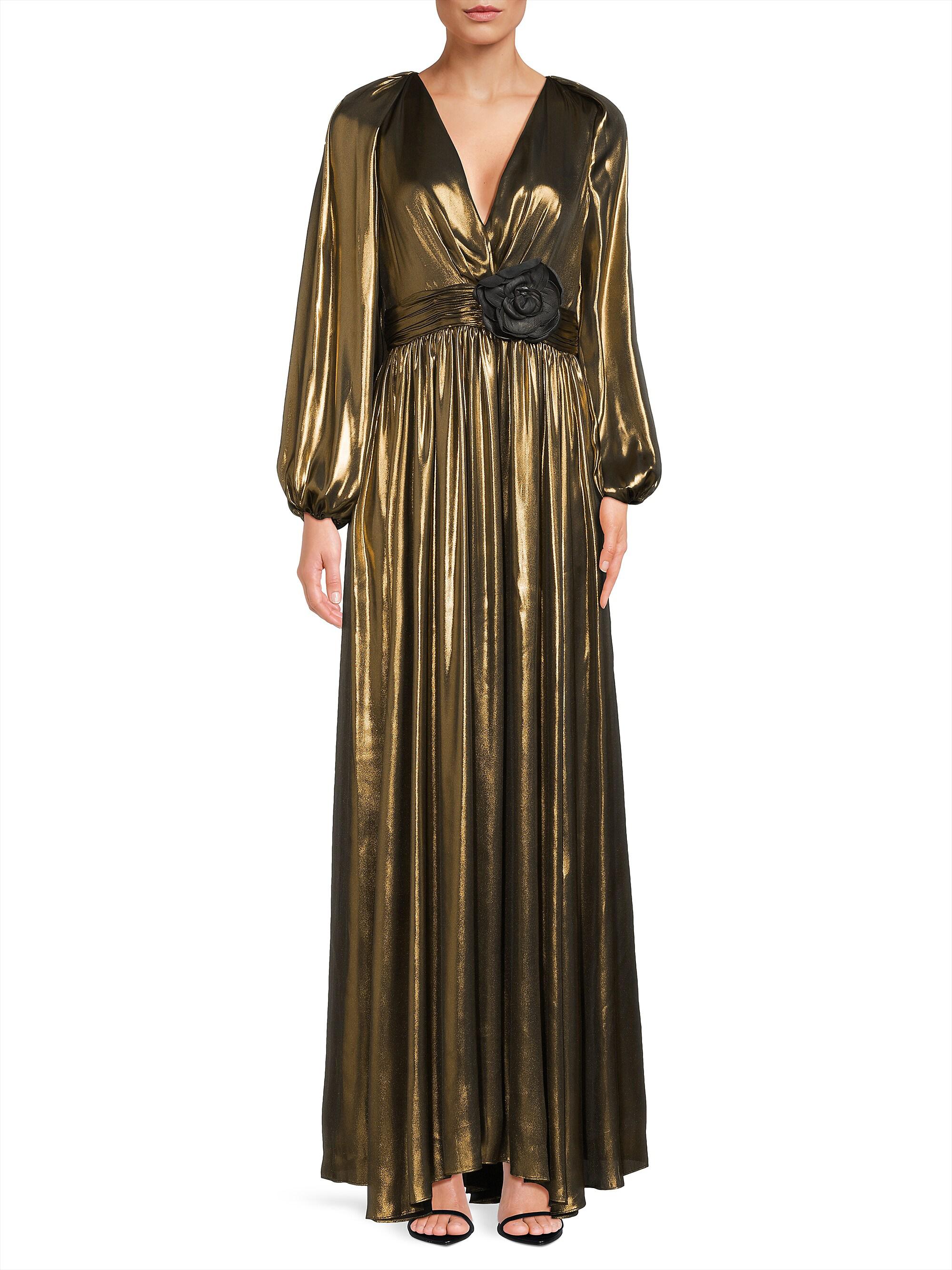 Click here for Ungaro Womens Darya Metallic Lamé Balloon-Sleeve G... prices