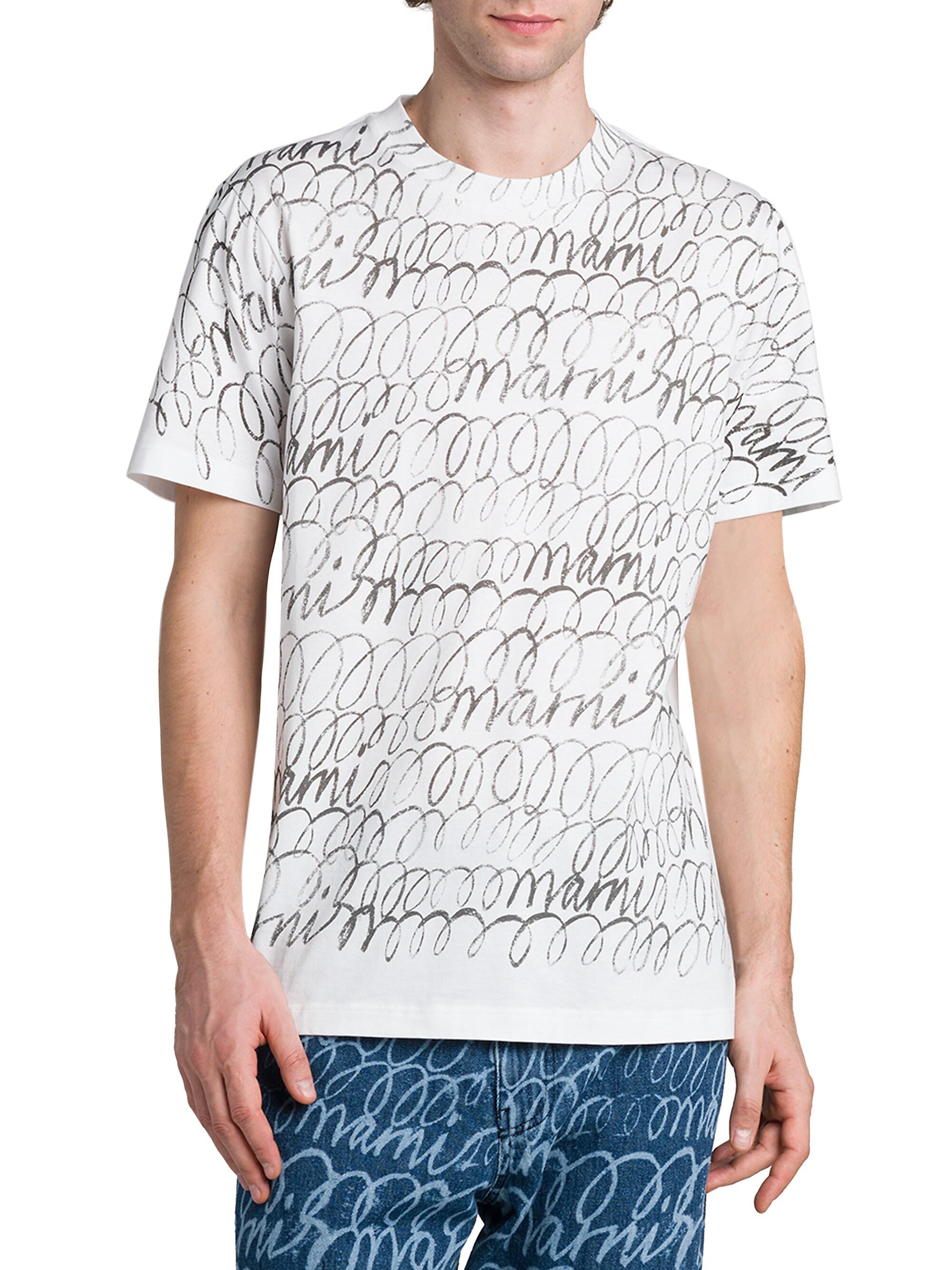 Click here for Marni Mens Scribble Cotton T-Shirt - Lily White -... prices
