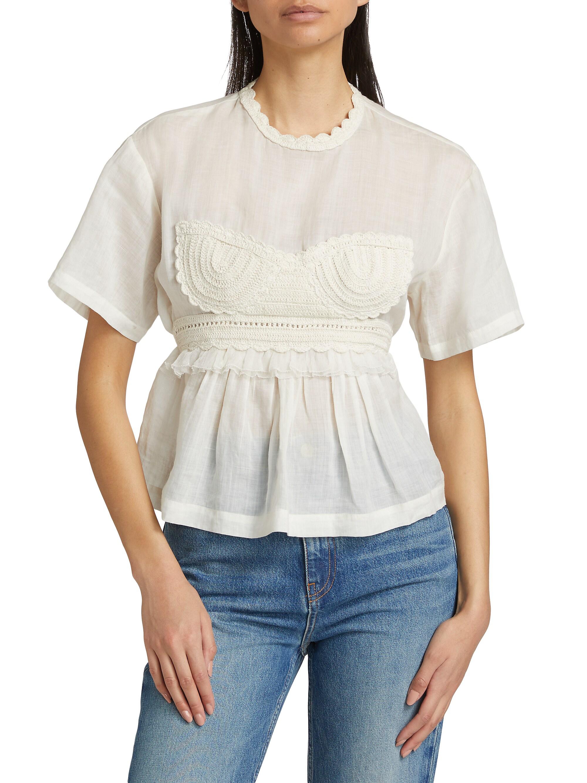 Click here for Ulla Johnson Womens Cari Crochet Applique Top - Pr... prices