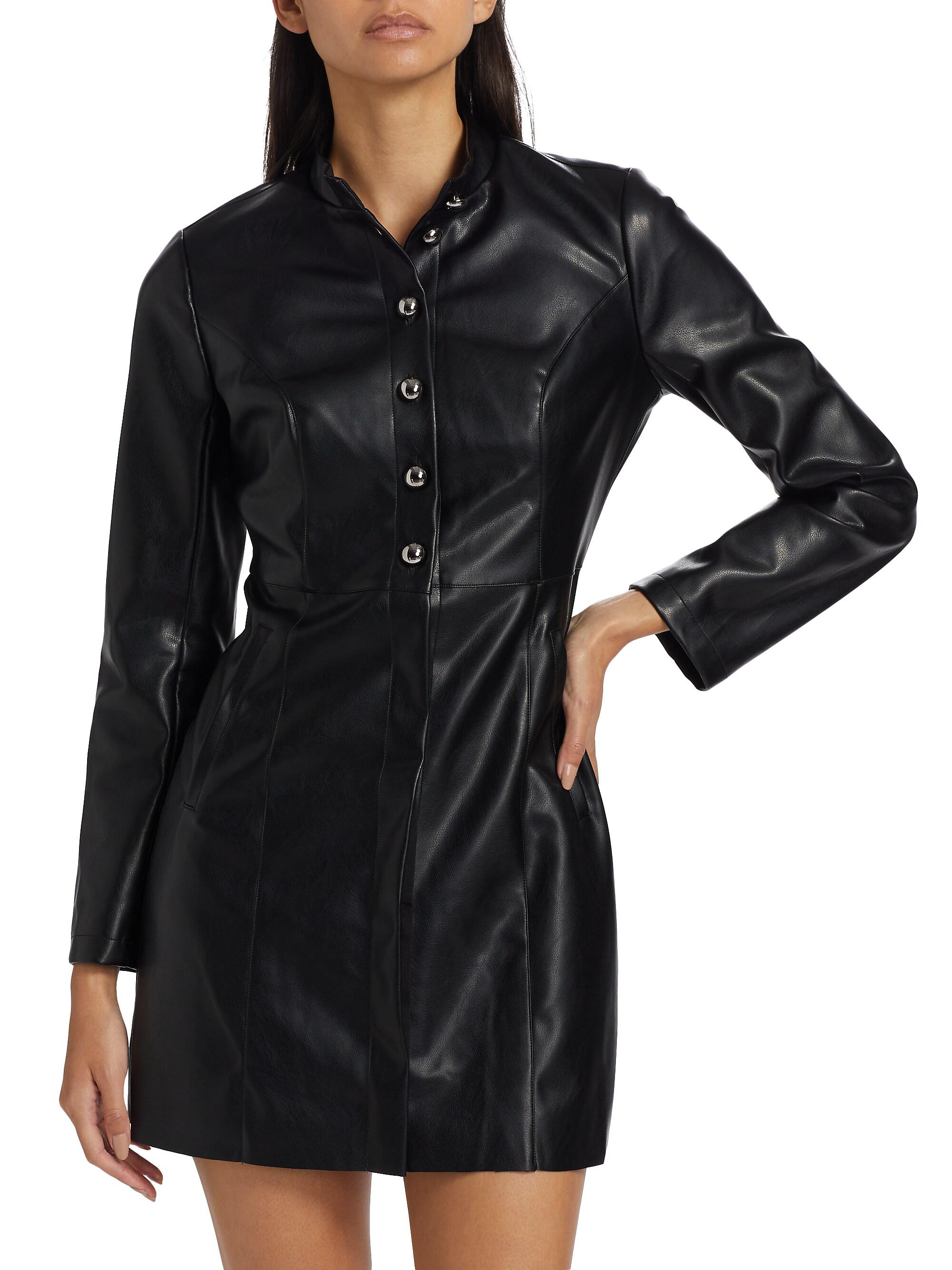 Click here for If Only Studio Womens Faux-Leather Mini Shirtdress... prices
