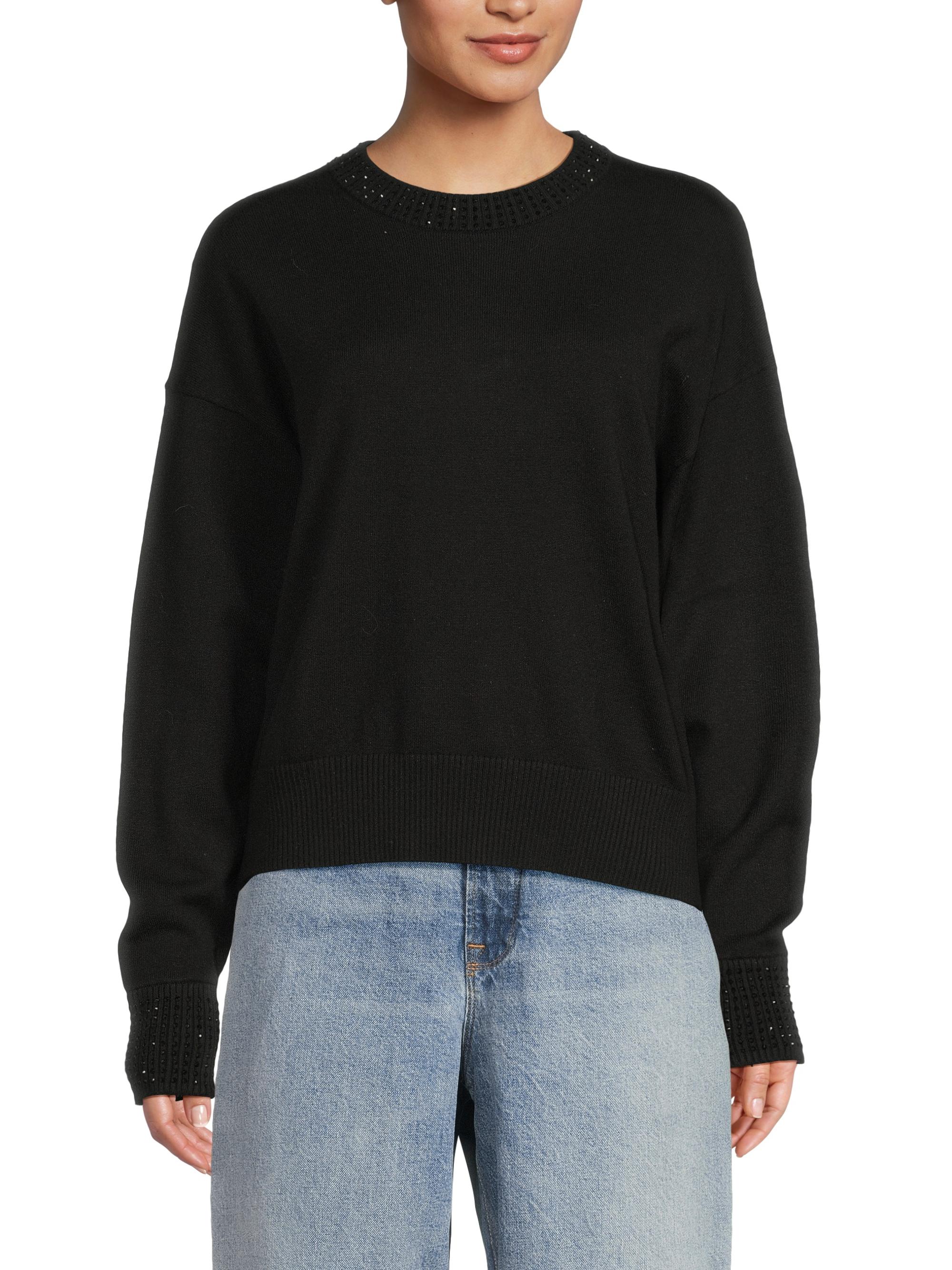 Click here for Good American Womens Drop Shoulder Sweater - Black... prices