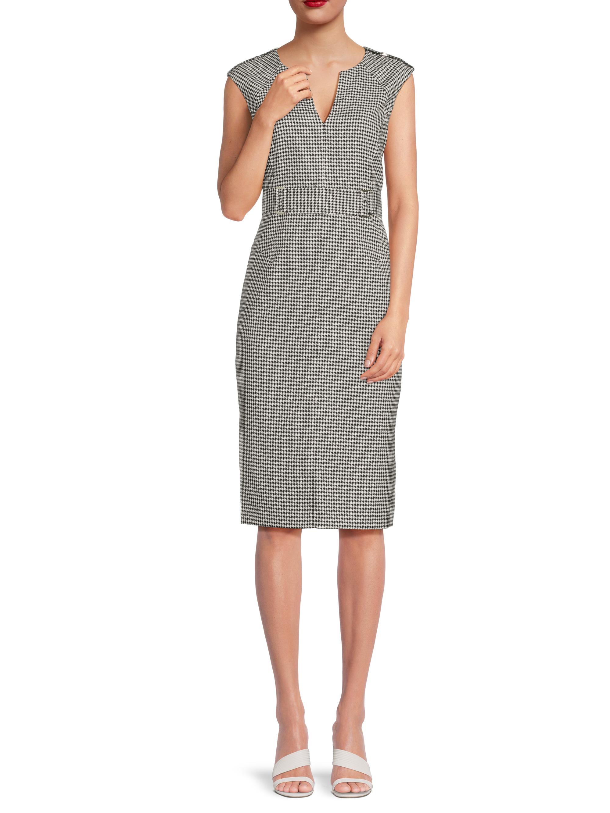 Click here for Dkny Womens Houndstooth Sheath Knee Dress - Black... prices