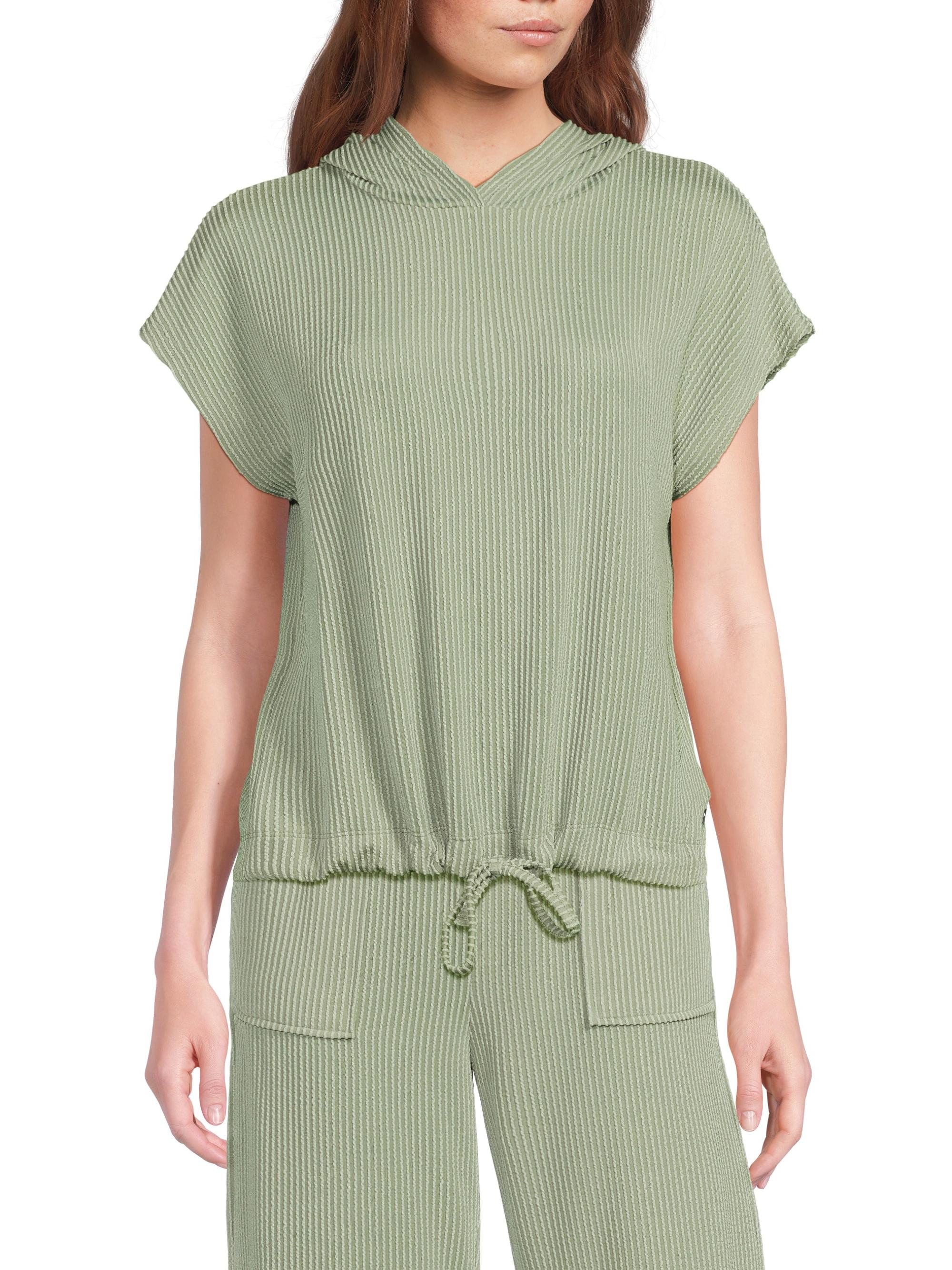 Click here for Andrew Marc Womens Striped Tie-Waist Hooded Top -... prices