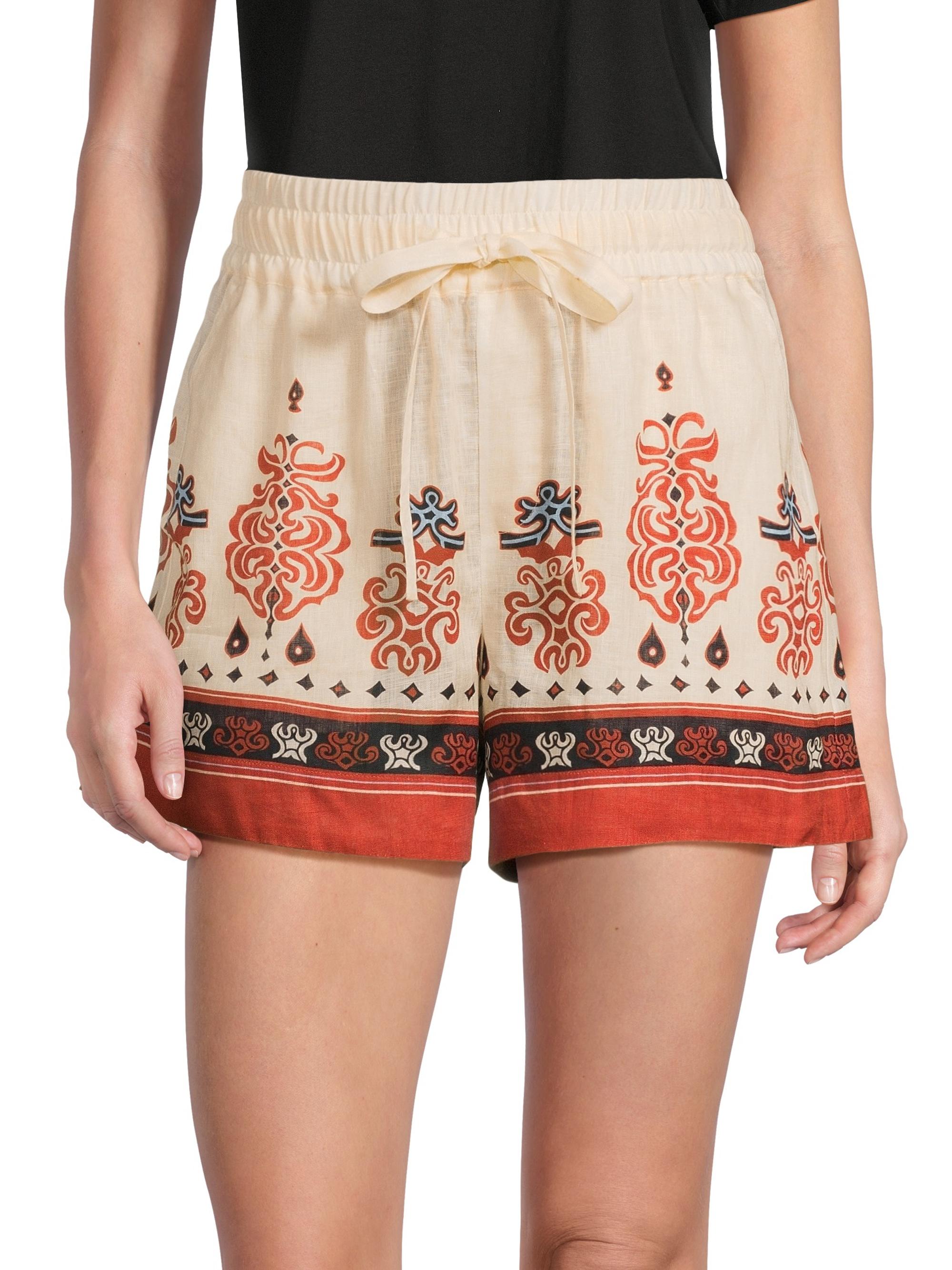 Click here for A. l.c. Womens Emmett Printed Linen Shorts - Cream... prices