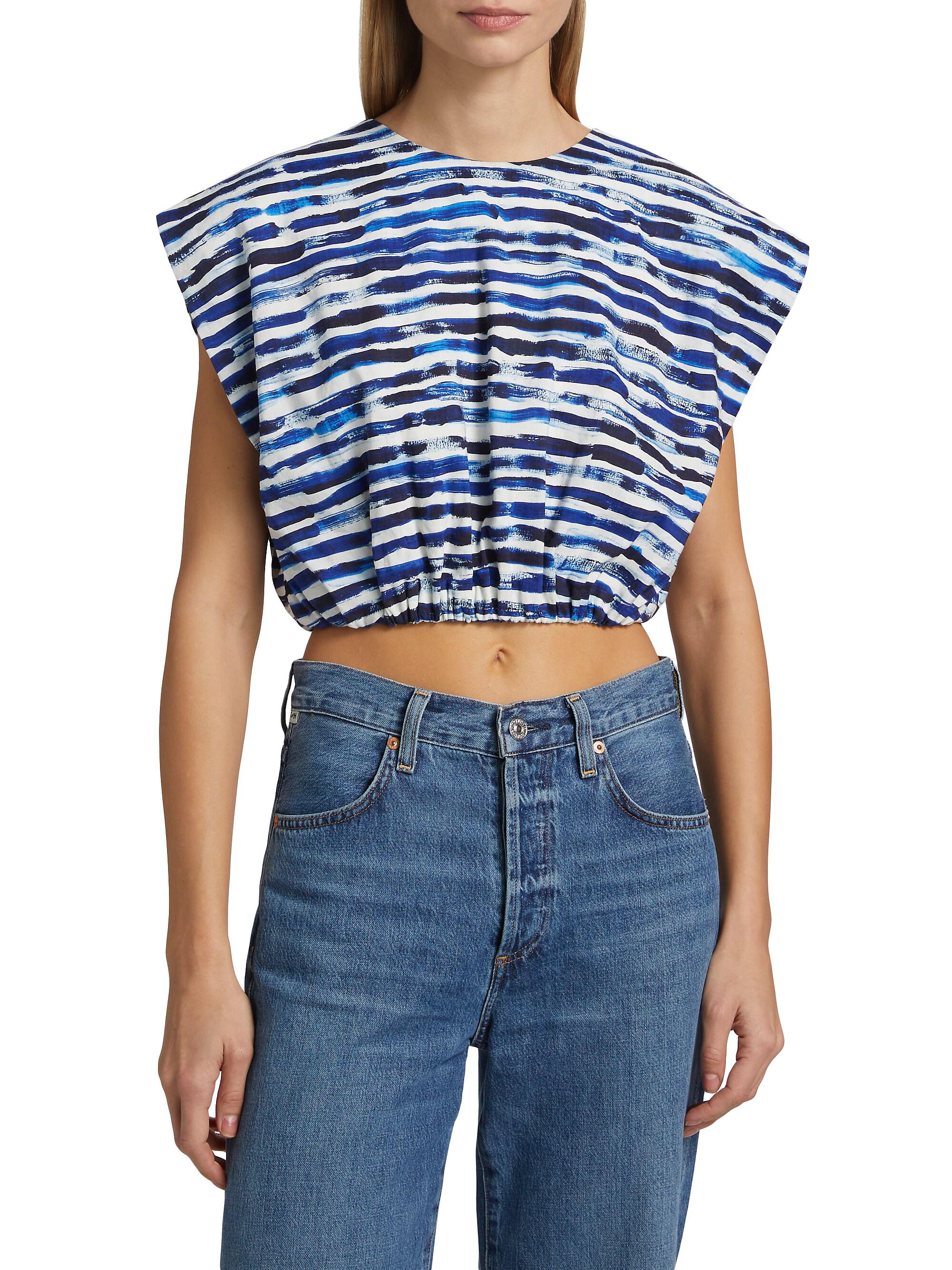 Click here for A. l.c. Womens Billie Linen-Blend Crop Top - Navy... prices