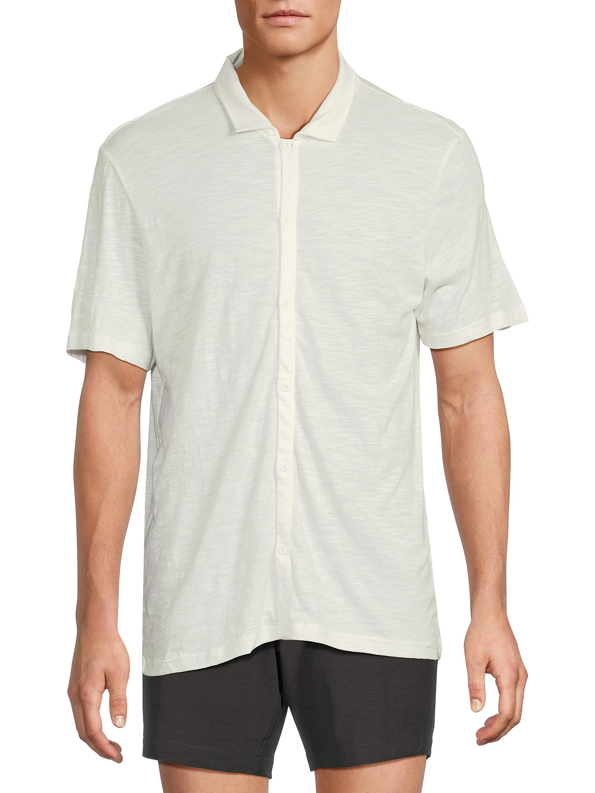 Click here for Onia Mens Slub Knit Cotton Button-Front Shirt - Wh... prices