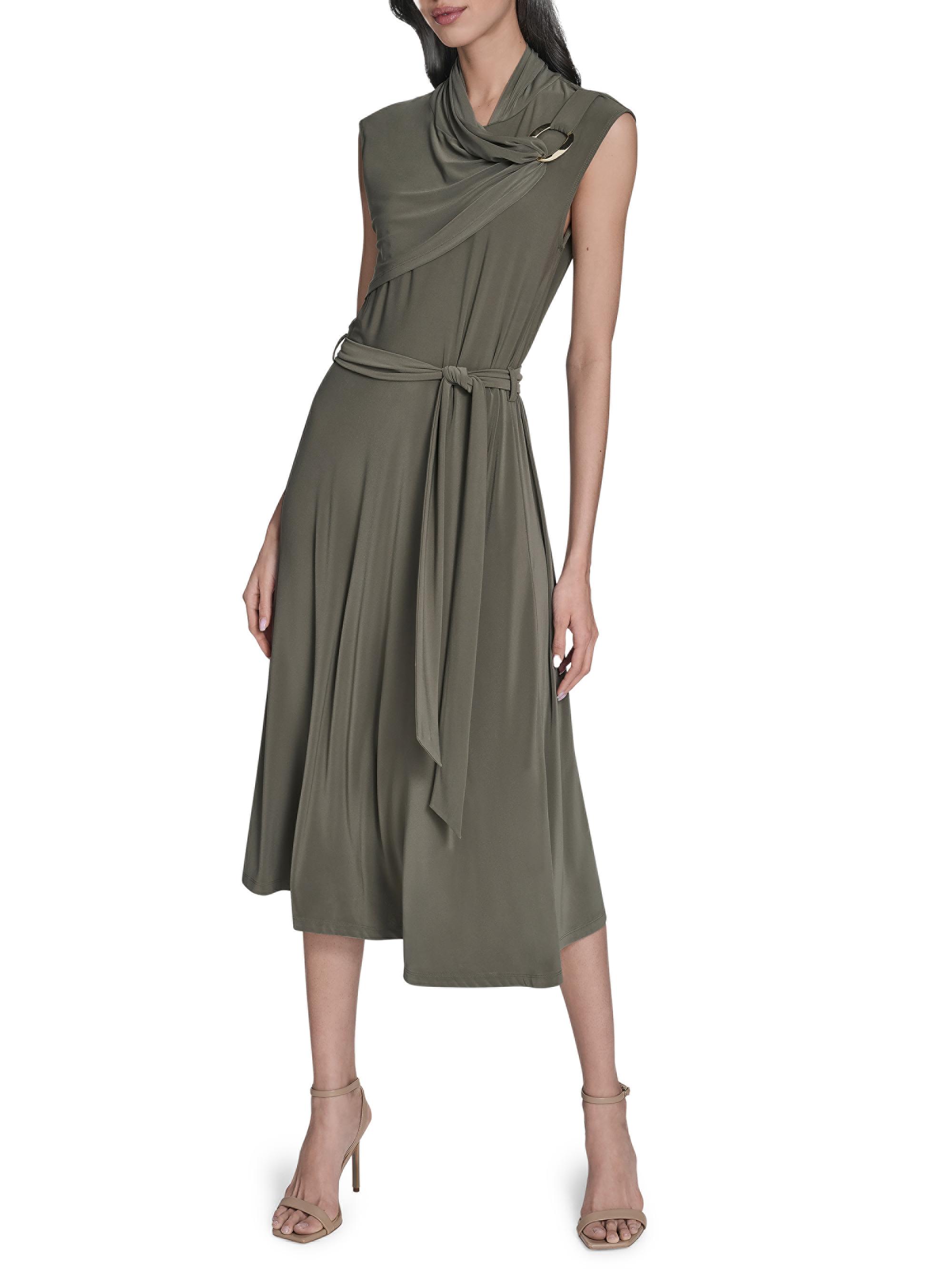 Click here for Halston Womens Tie-Waist A-line Midi-Dress - Sage... prices