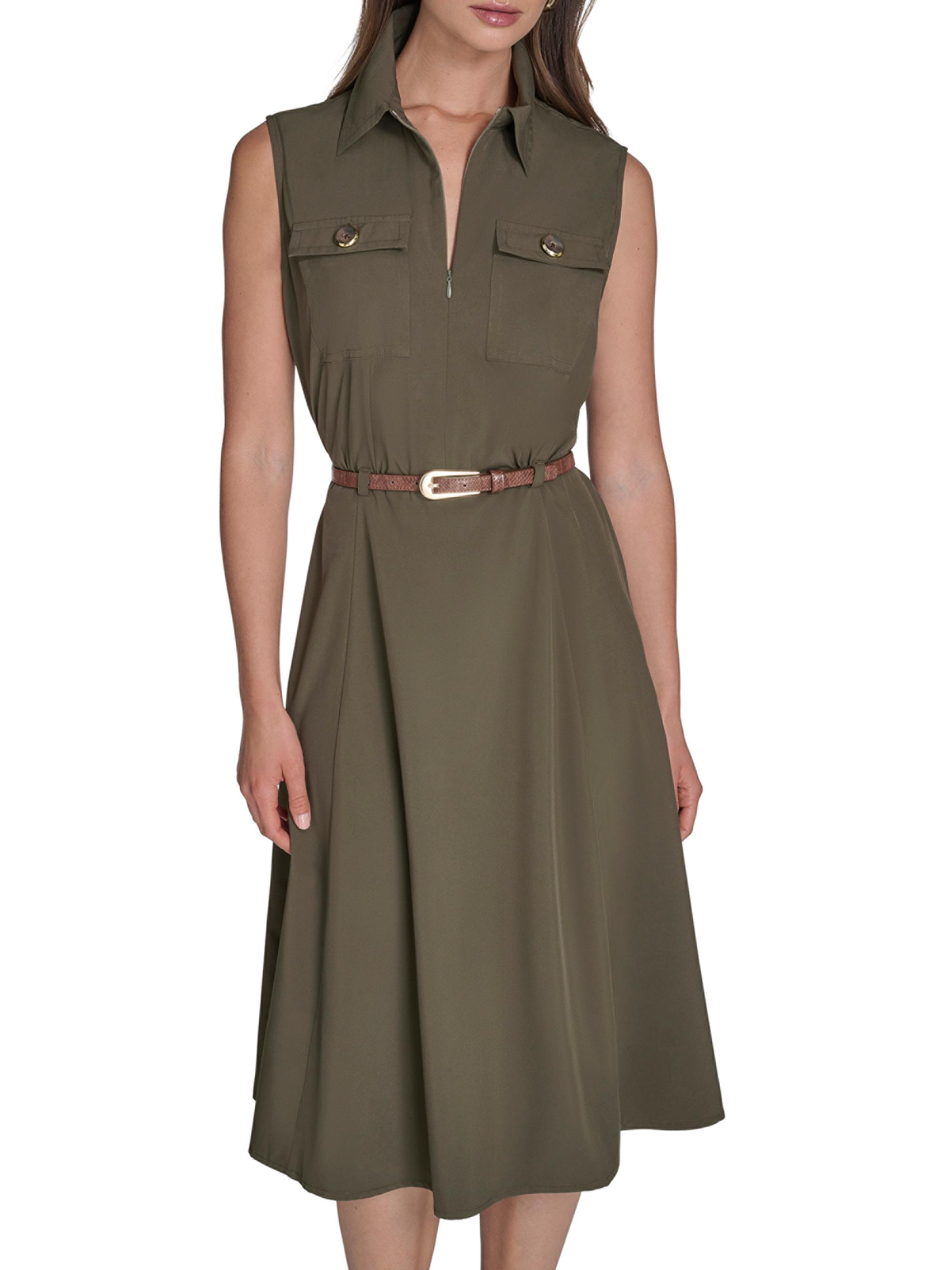 Click here for Halston Womens Belted Sleeveless A-Line Dress - Sa... prices