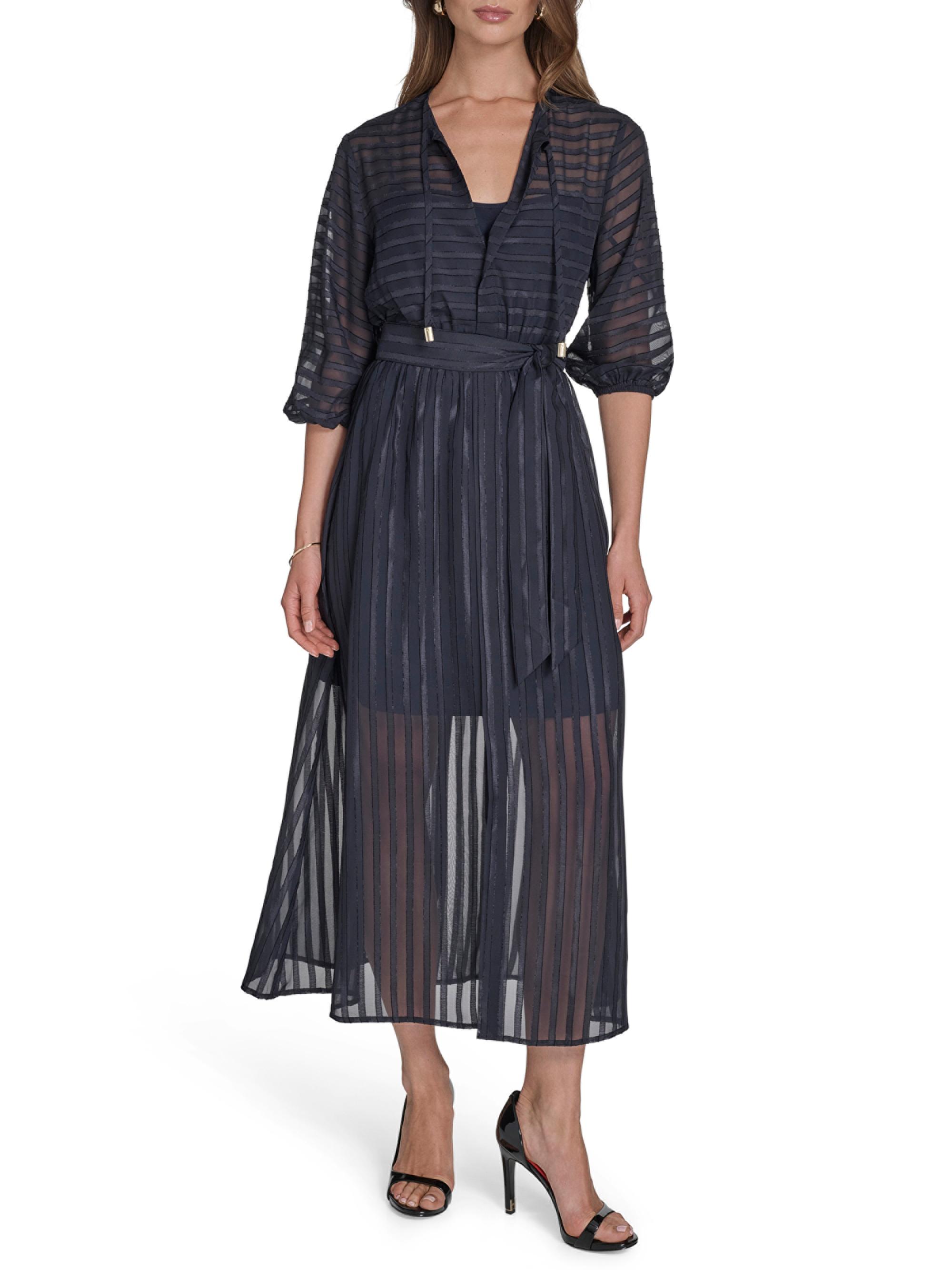 Click here for Halston Womens Burnout Striped Belted Midi-Dress -... prices