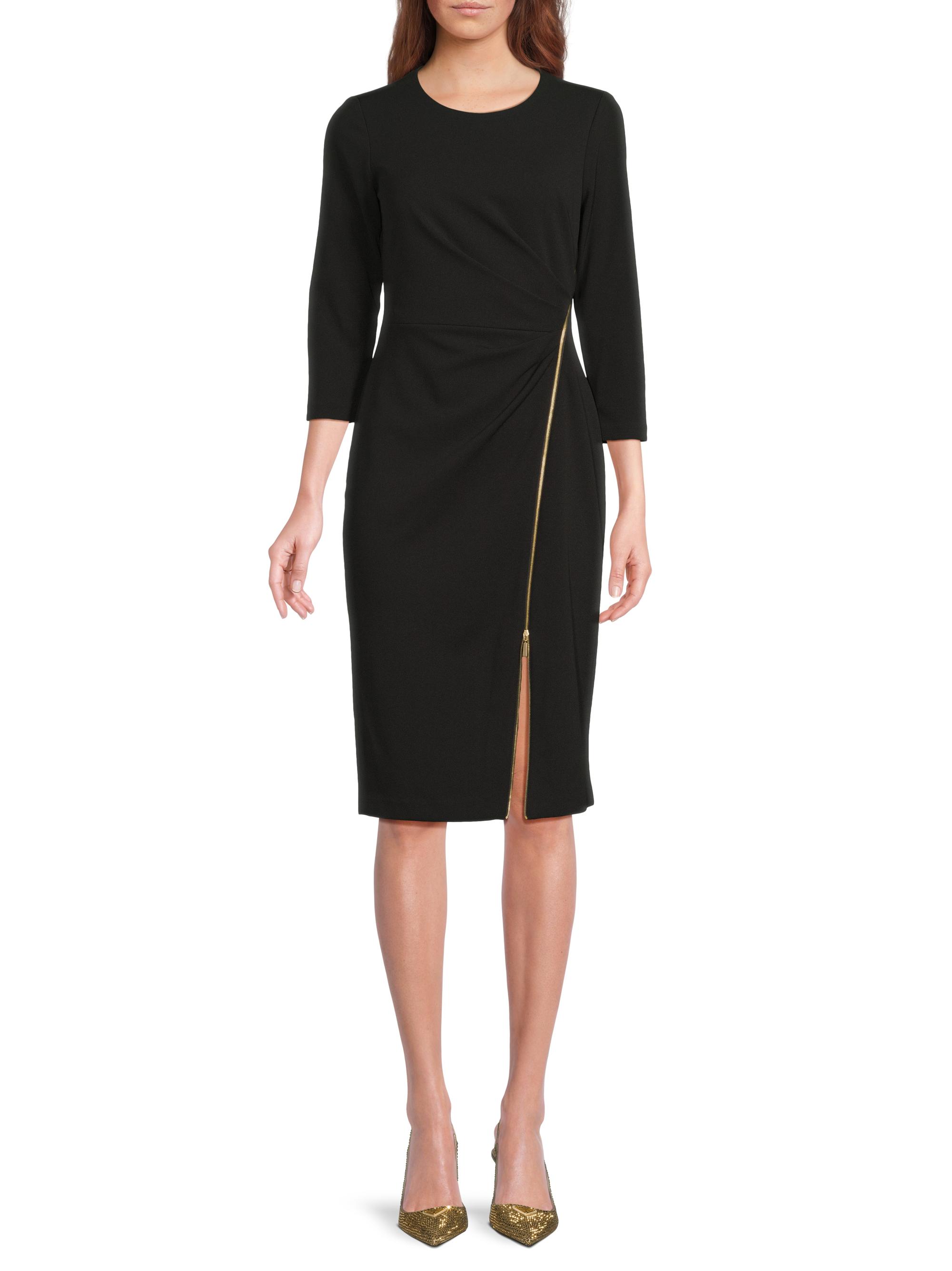 Click here for Calvin Klein Womens Asymmetric Zip Crepe Sheath Dr... prices