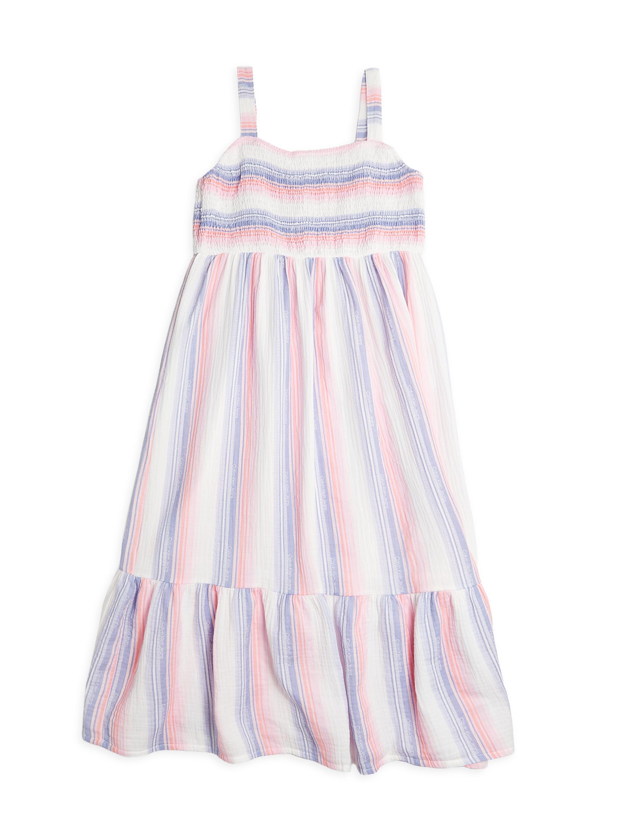 Click here for Calvin Klein Jeans Girls Stripe Smocked A-Line Max... prices