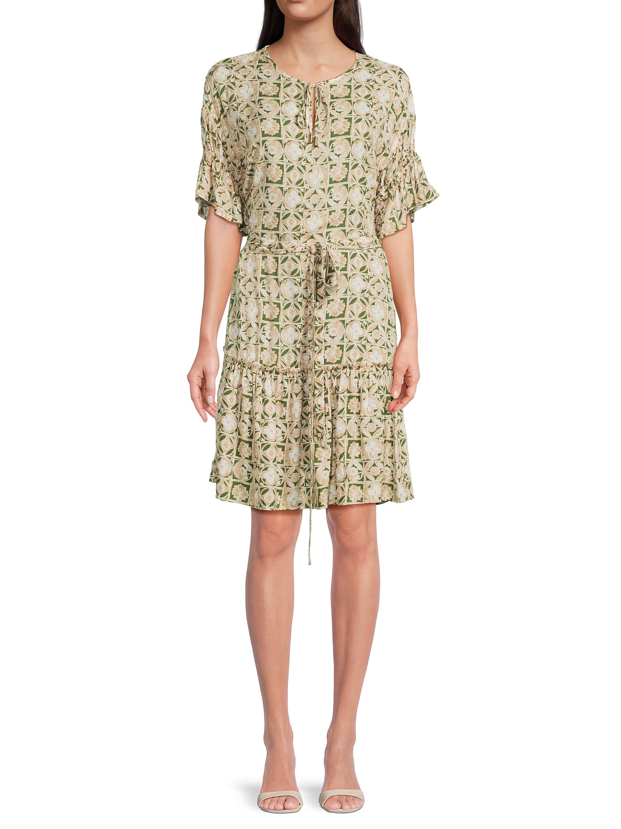 Click here for Nautica Womens Printed Belted Dress - Chive Multi... prices
