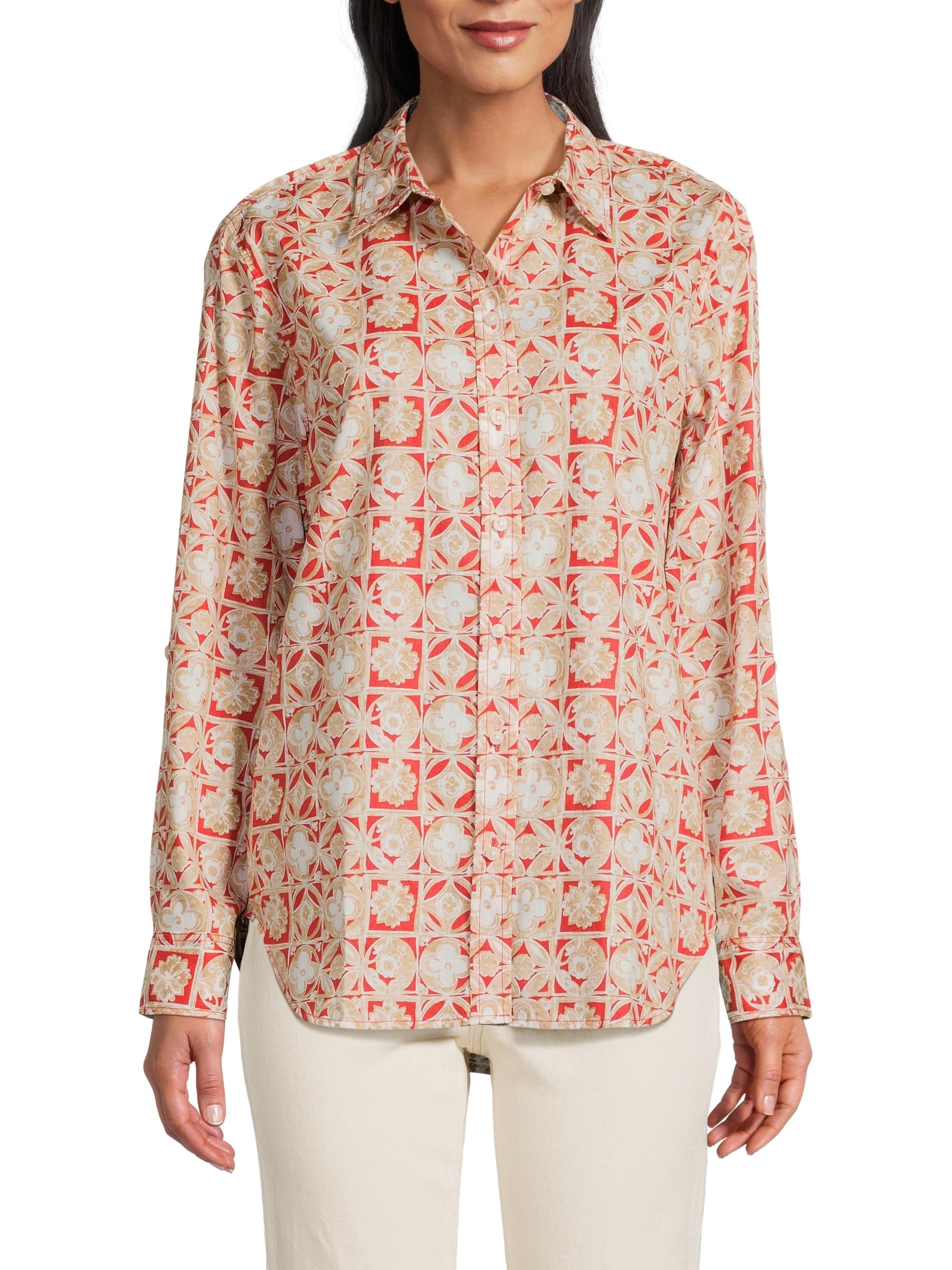 Click here for Nautica Womens Tile Print Cotton Shirt - Mineral R... prices