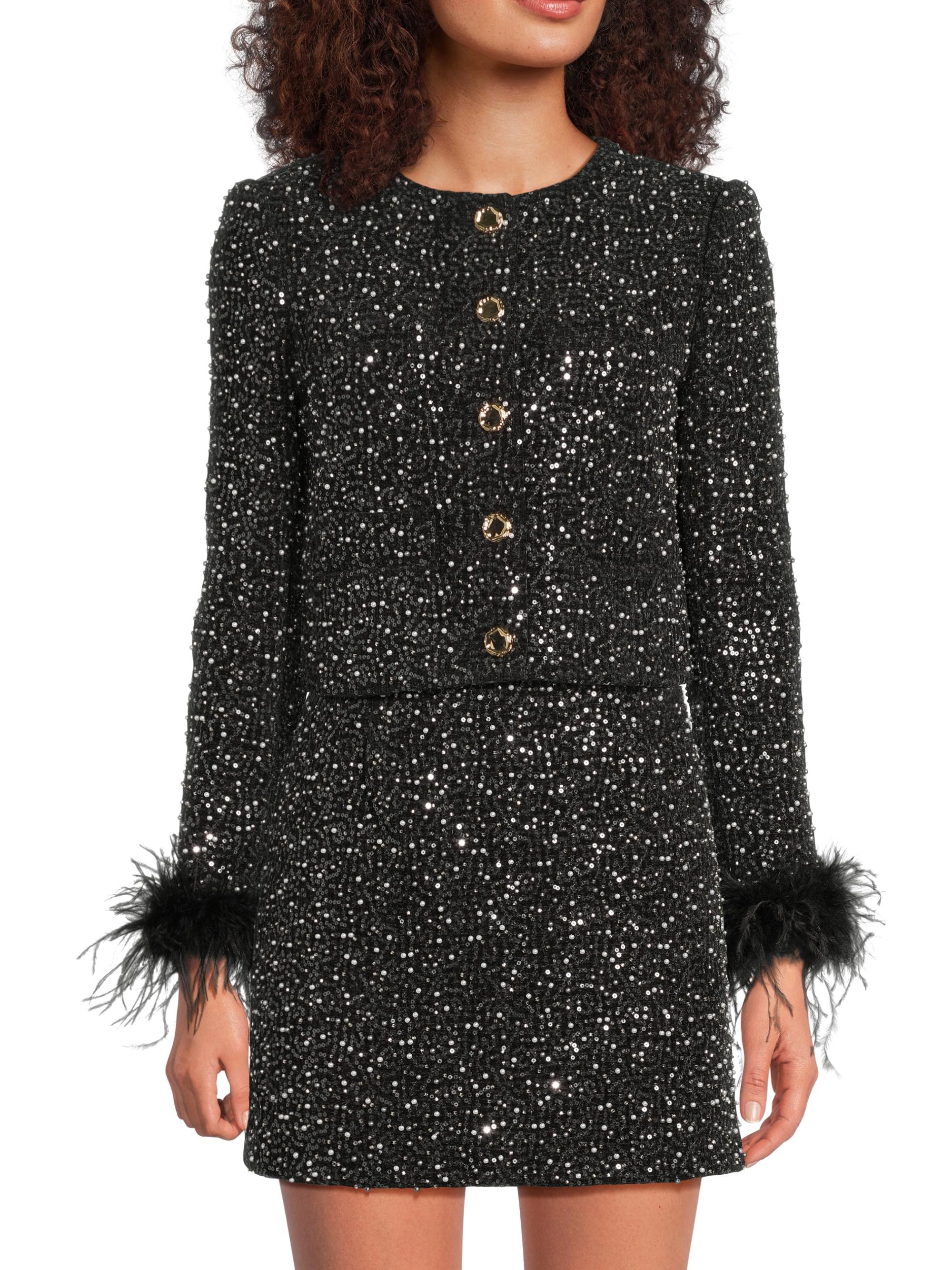 Click here for Milly Womens Aya Embellished & Feather Trim Jacket... prices