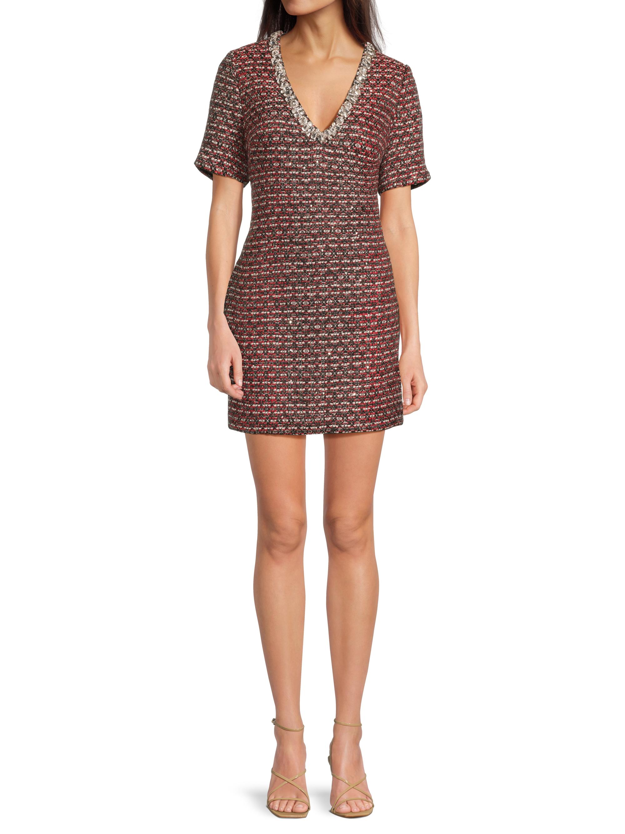 Click here for Milly Womens Nyah Tweed Embellished Minidress - Si... prices