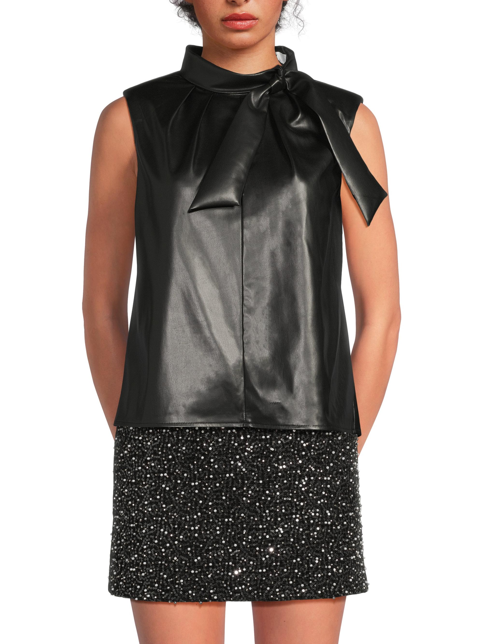 Click here for Milly Womens Sleeveless Faux Leather Top - Black -... prices