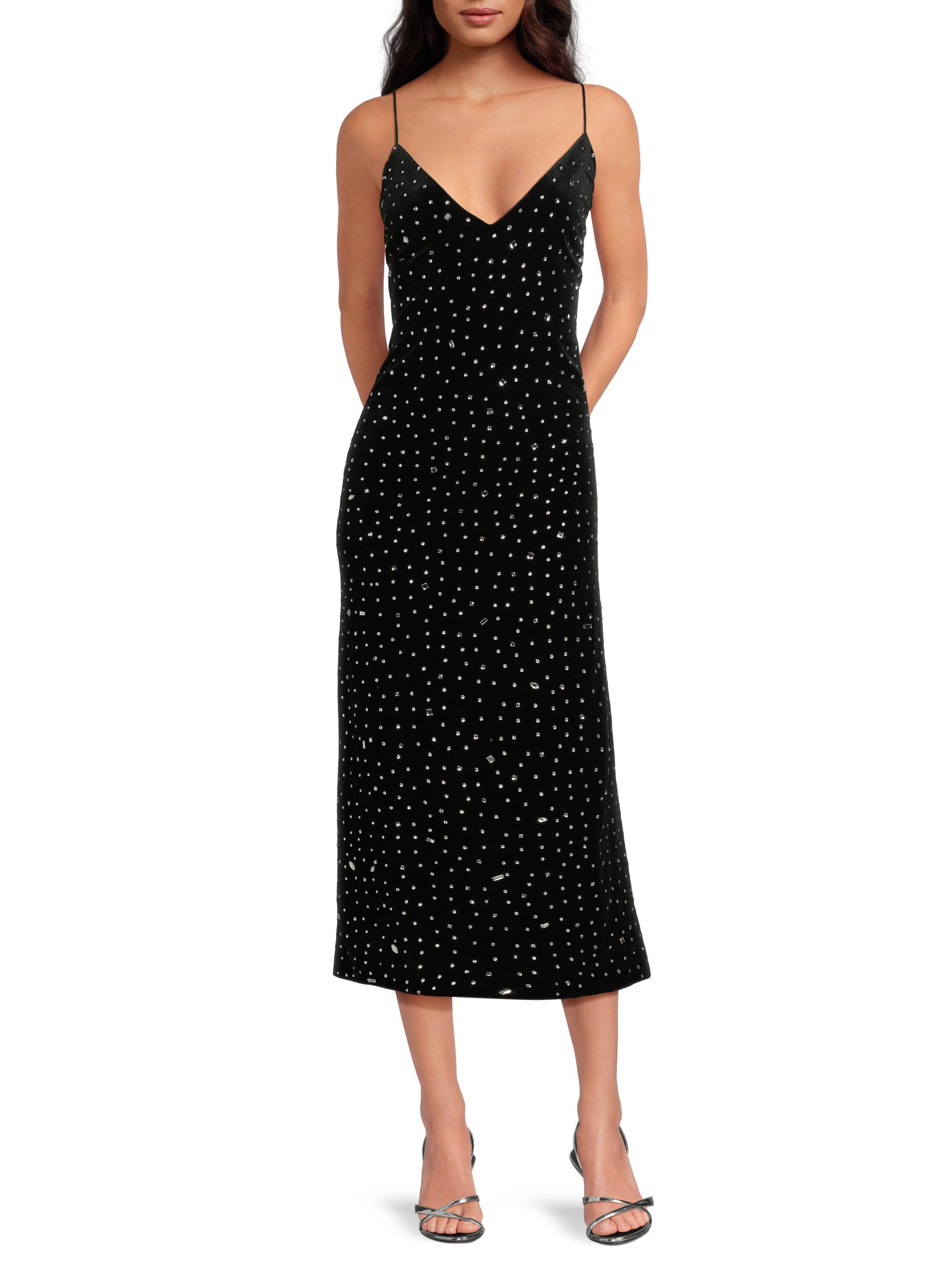 Click here for Milly Womens Ivy Embellished Velvet Cami Midi-Dres... prices