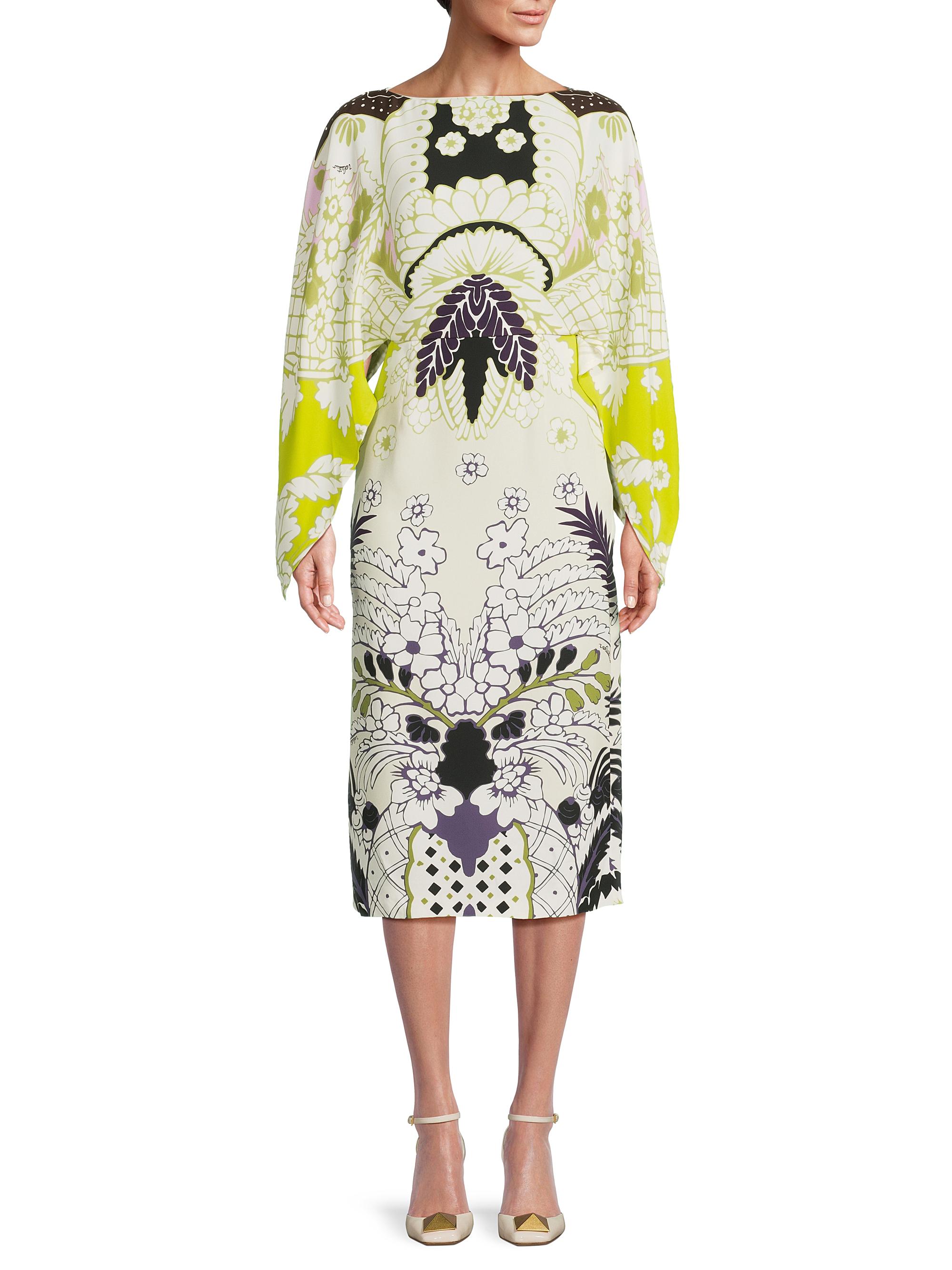 Click here for Valentino Womens Printed Silk Midi-Dress - Lime Mu... prices