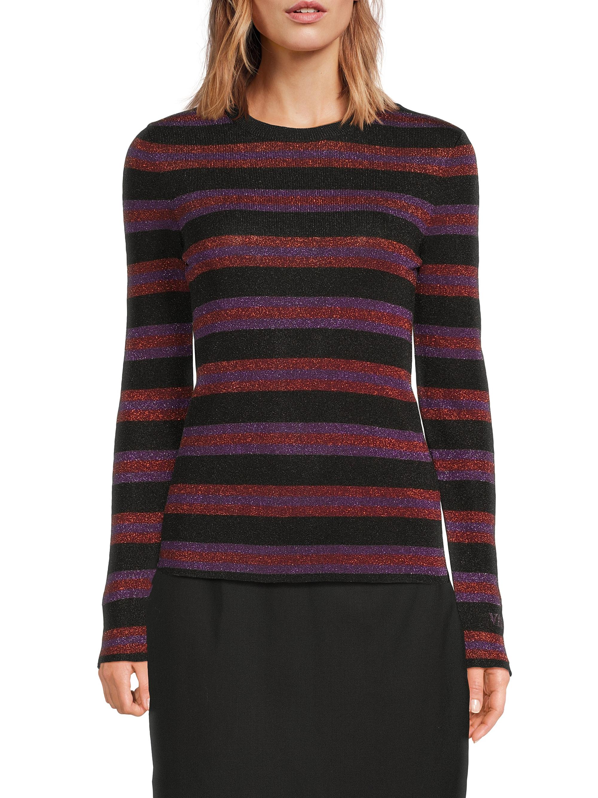 Click here for Valentino Womens Ribbed Striped Sweater - Black Mu... prices